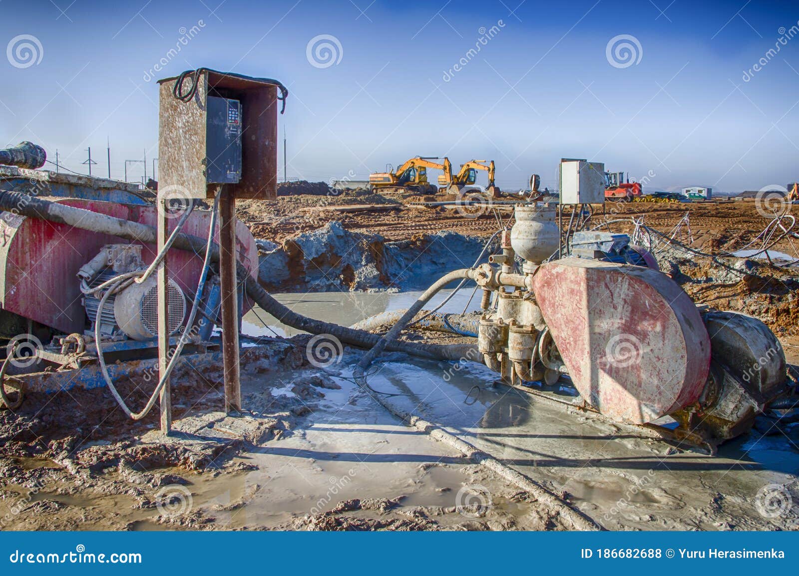 Drilling Rig. Drilling Deep Wells. Pit for Drilling Mud. Drilling ...