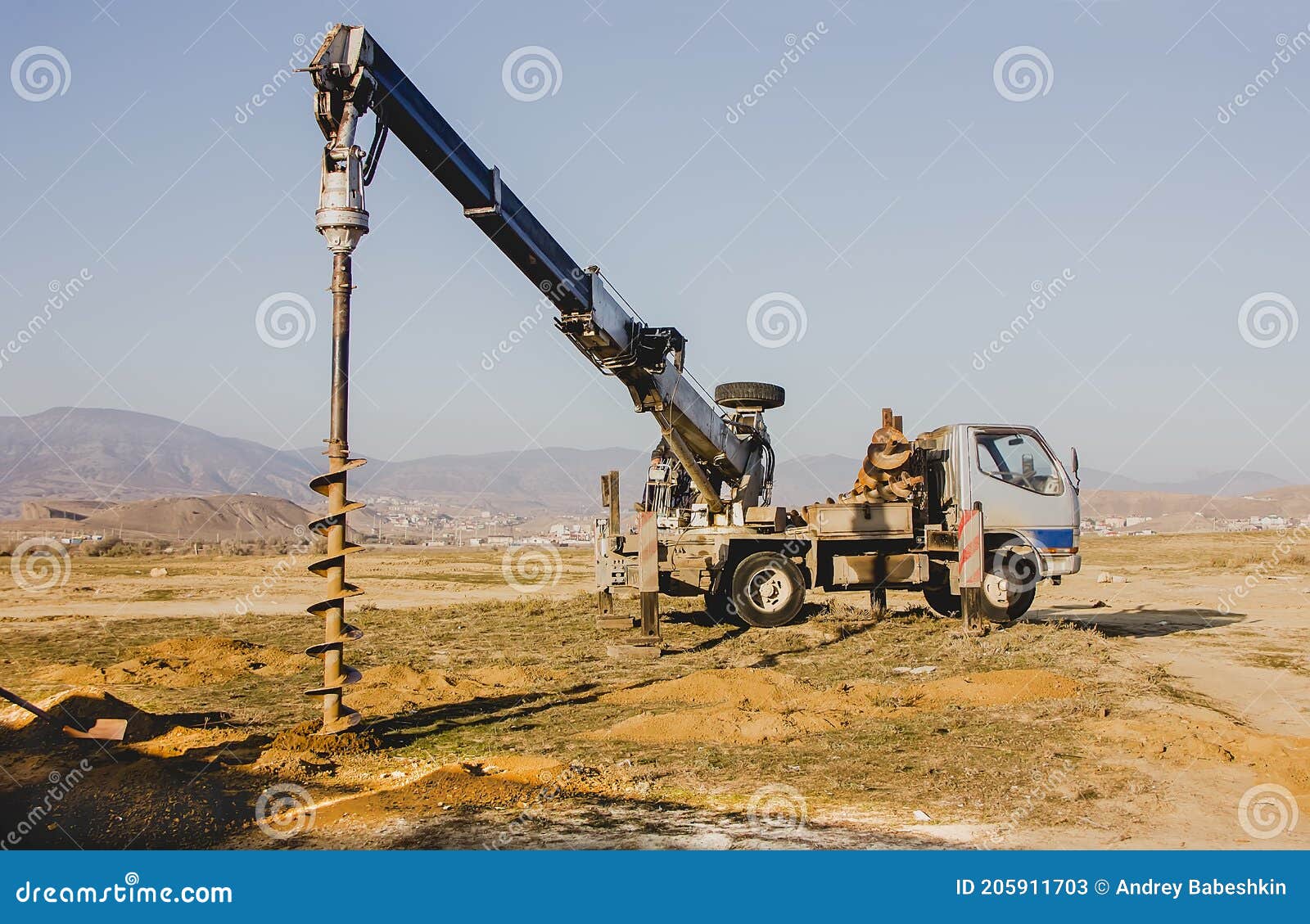 Drilling Rig Makes Pole Pits in the Valley Stock Image - Image of site ...