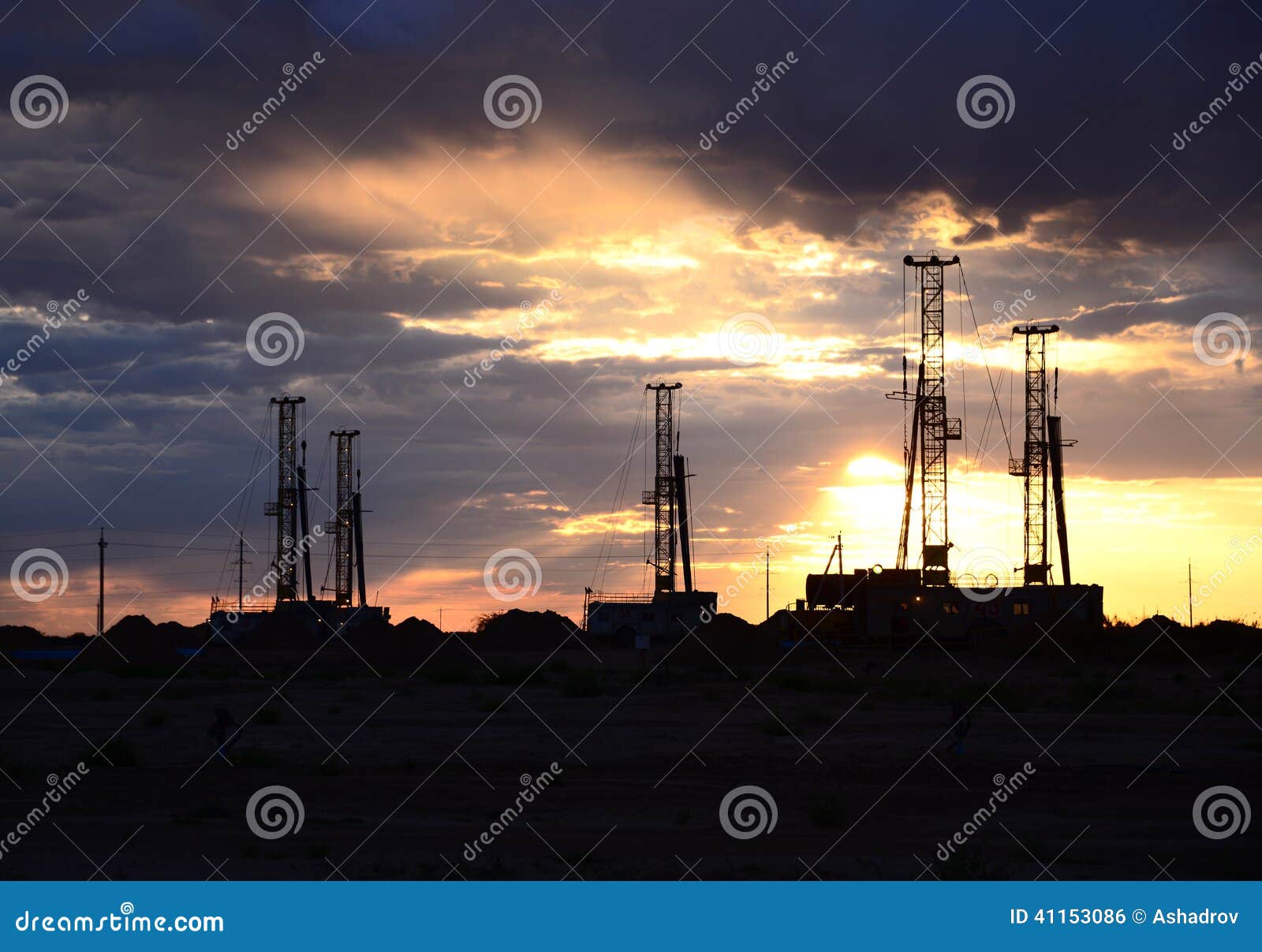 Drilling Rig with Morning Sky Stock Photo - Image of mountains, autumn ...