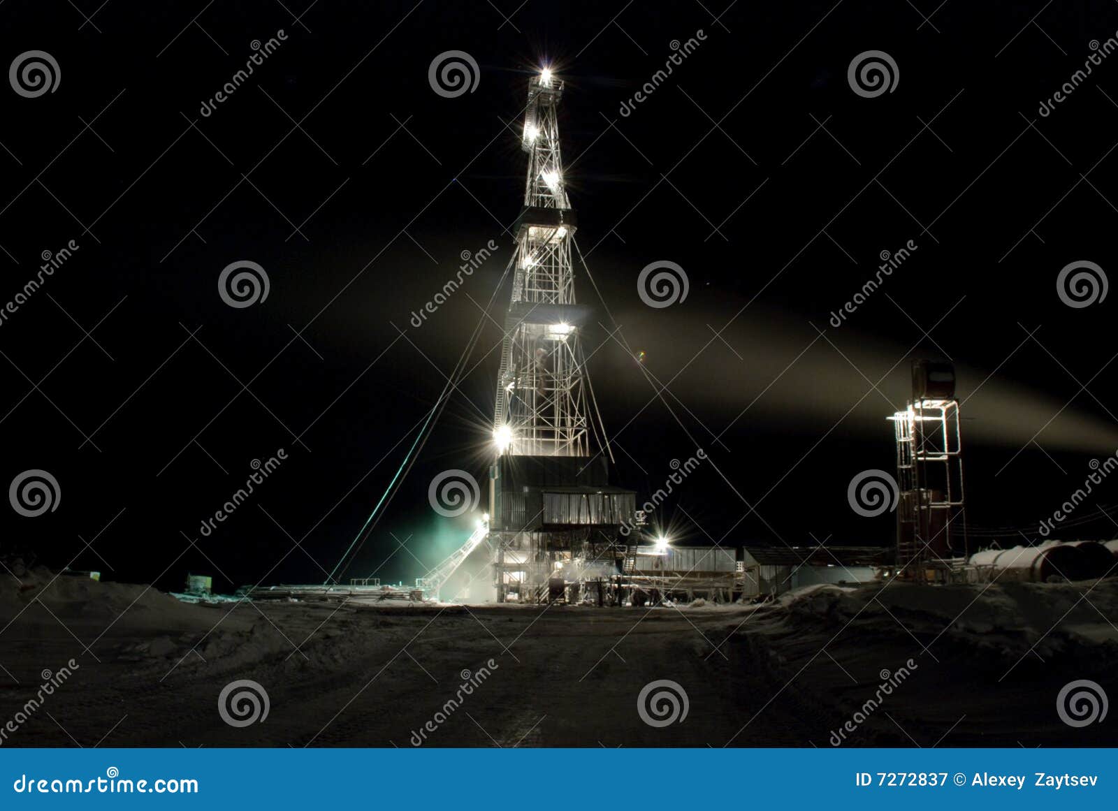 Drilling Rig in the Night. Winter. Stock Image - Image of oilfield ...