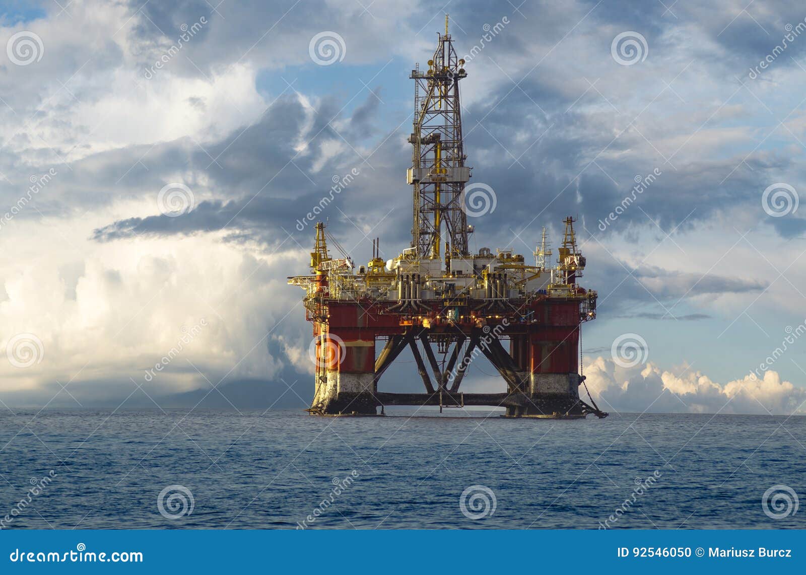 Drilling rig on the ocean stock photo. Image of power - 92546050