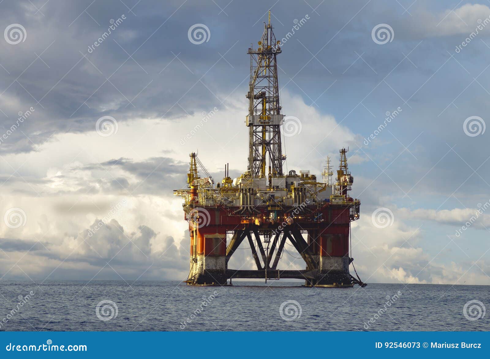 Drilling rig on the ocean stock image. Image of technology - 92546073