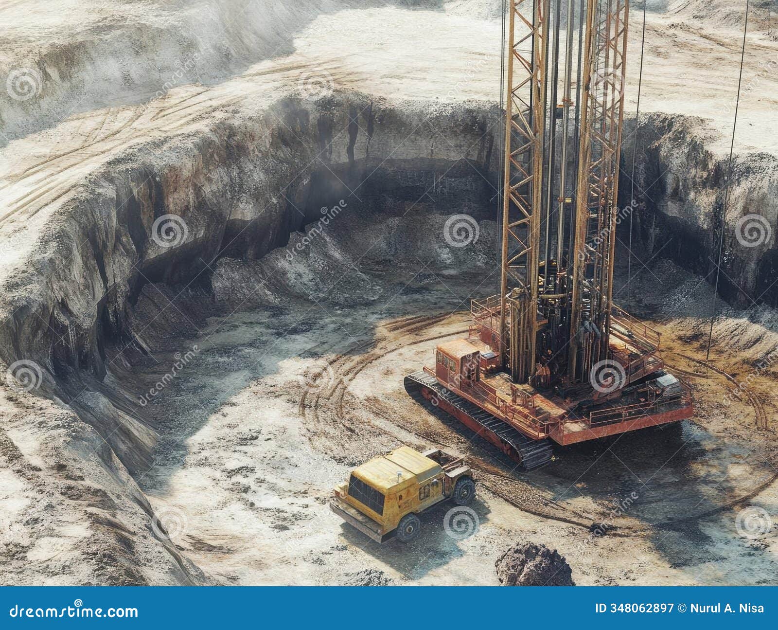 Drilling Rig in a Quarry, Industrial Mining Operation Stock ...