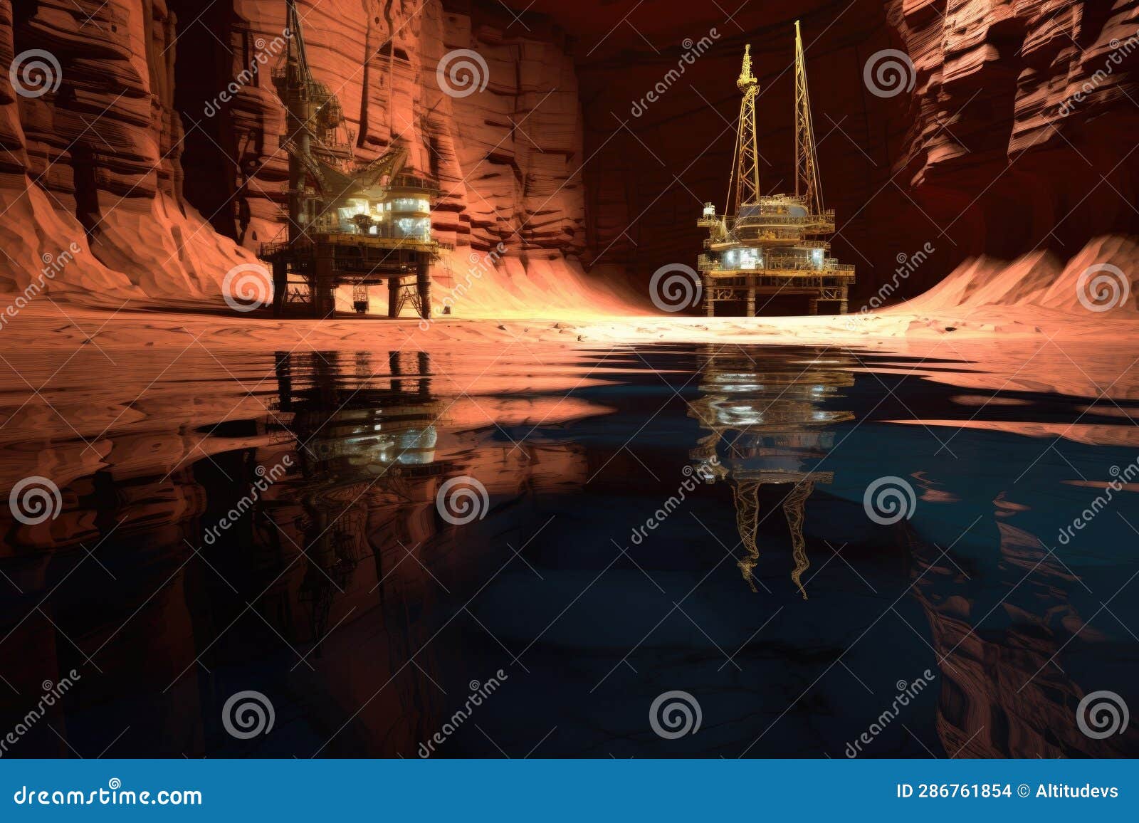 Drilling Rig Shadow on Icebergs Icy Surface Stock Photo - Image of ...