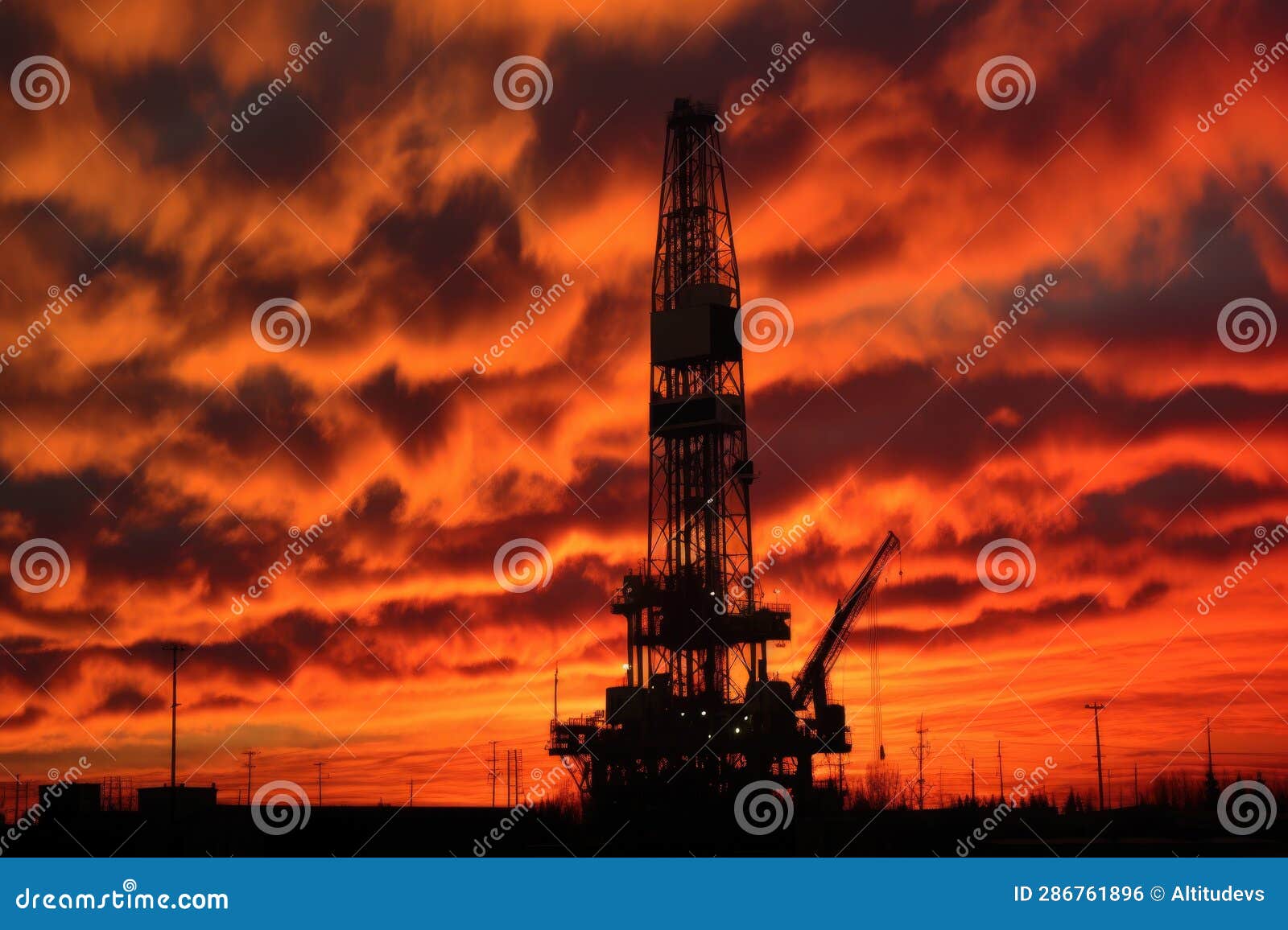 Drilling Rig Silhouette Against Arctic Sky Stock Photo - Image of ...