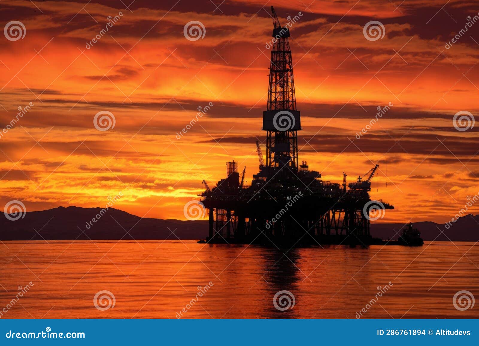 Drilling Rig Silhouette Against Sunset on Iceberg Stock Photo - Image ...