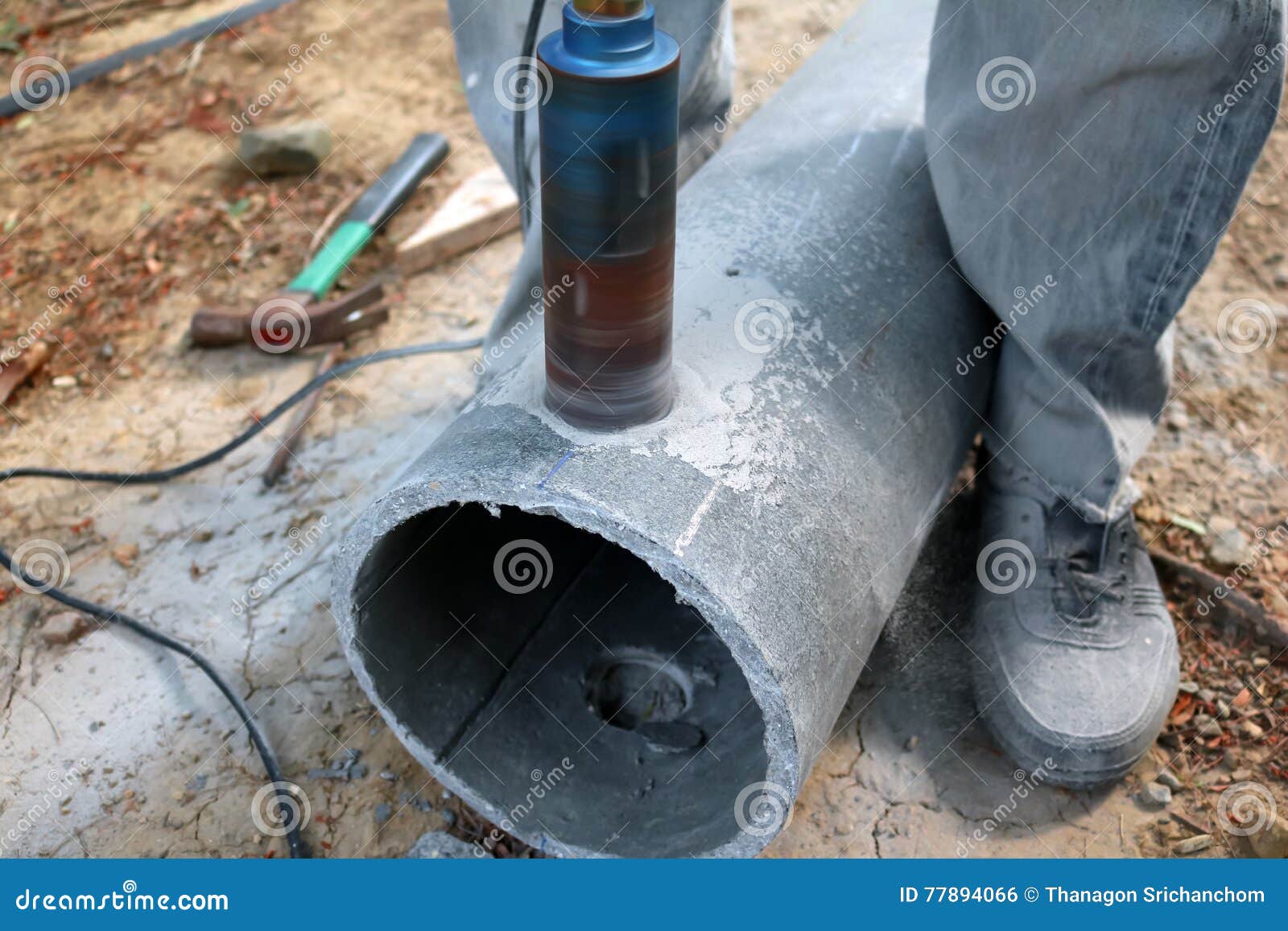 Drilling To Make a Hole for Cement Pipe. Stock Photo - Image of ...