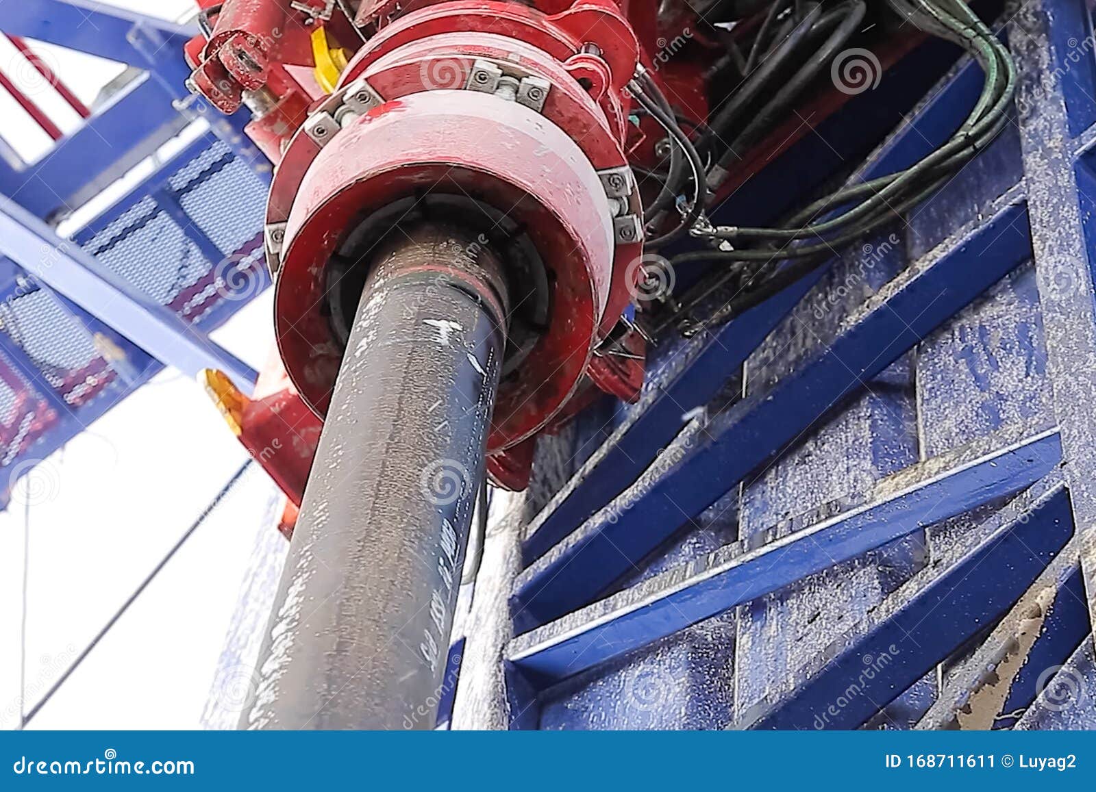 Drilling Work at the Well. Drill Rig, Rotation of Drill Pipe Stock ...