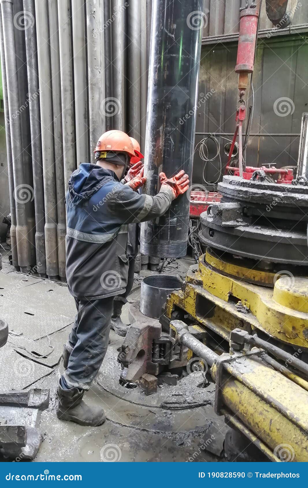 Drilling Workers Are Busy Working With The Casing. Editorial Image ...