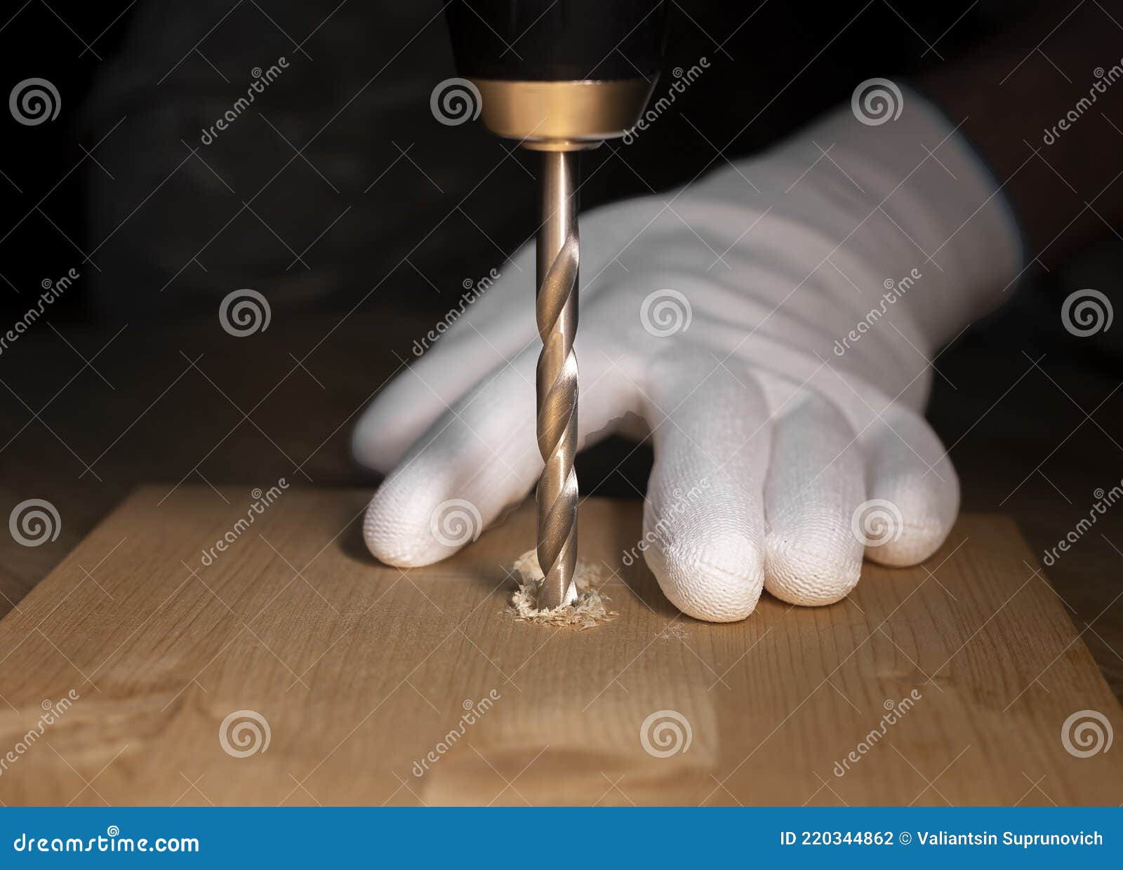 Drilling Working Process Closeup. Modern Steel Drill Tool Making Hole ...