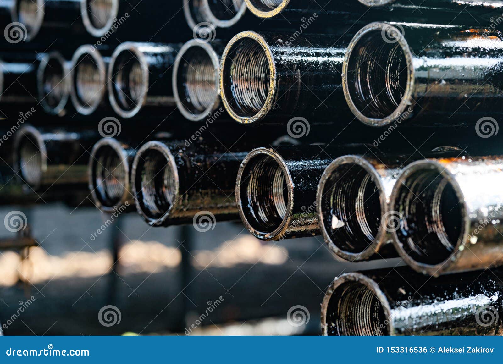 Drillpipe on Oil Rig Pipe Deck. Oil and Gas Industry. Work of Oil Pump ...