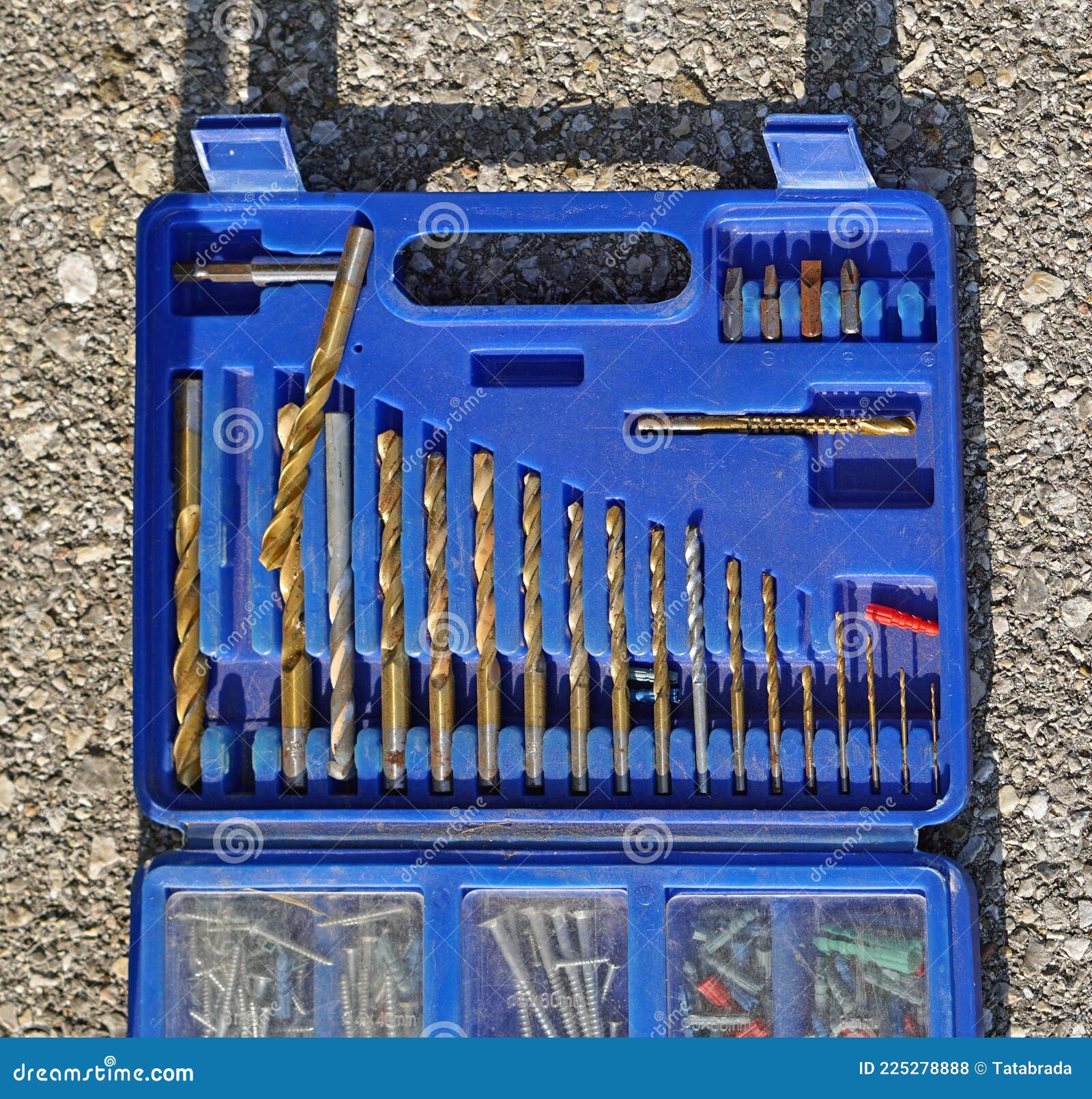 Drills set box stock photo. Image of size, plastic, open - 225278888