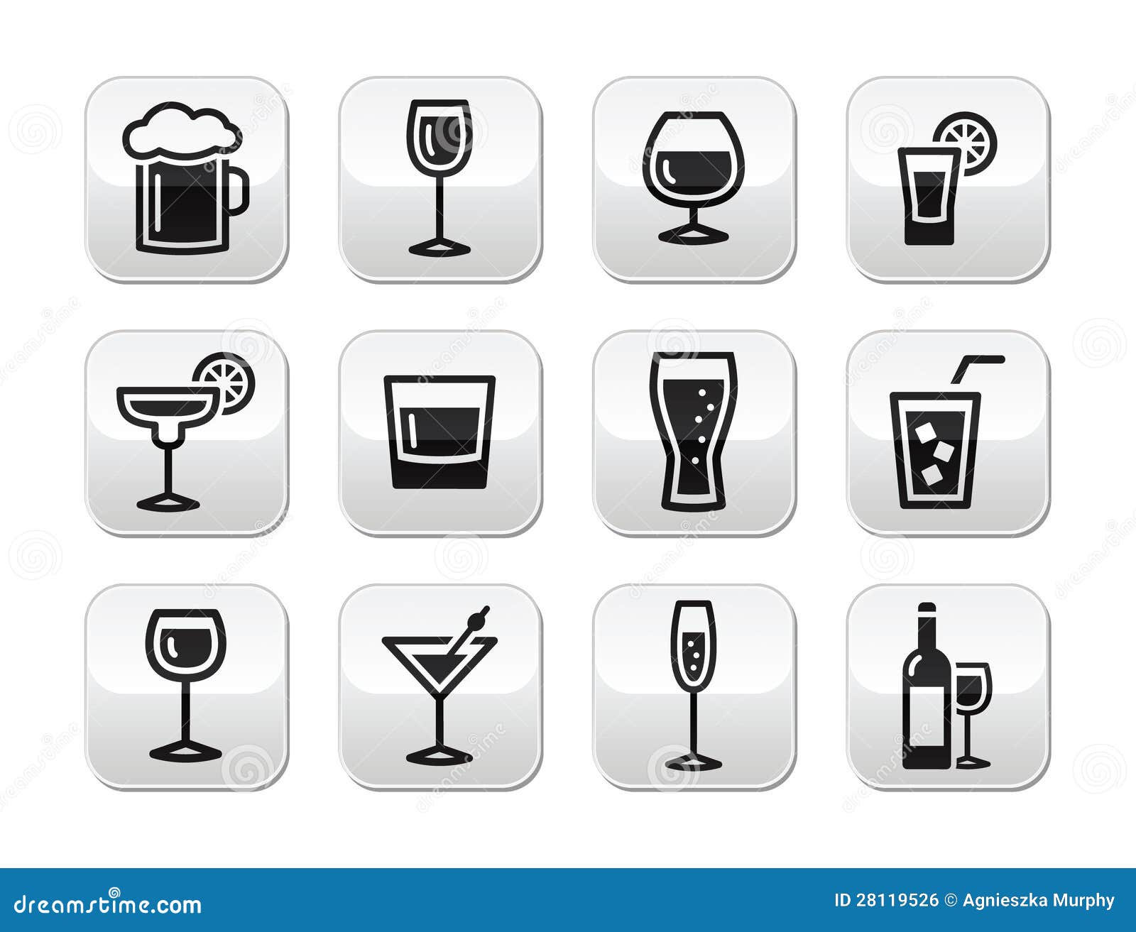 Drink Alcohol Beverage Buttons Set Stock Illustration - Illustration of ...