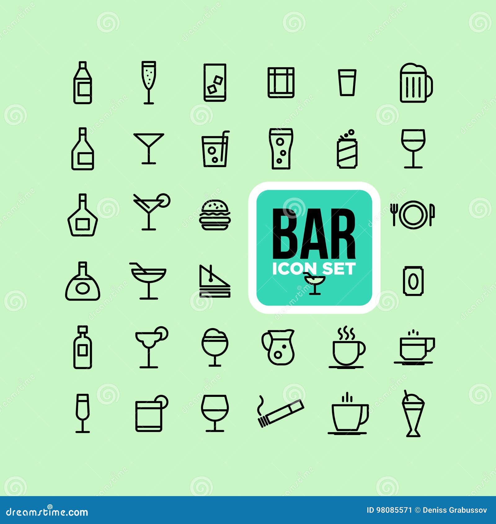 Drink Alcohol Beverage Icons Set Stock Vector - Illustration of element ...
