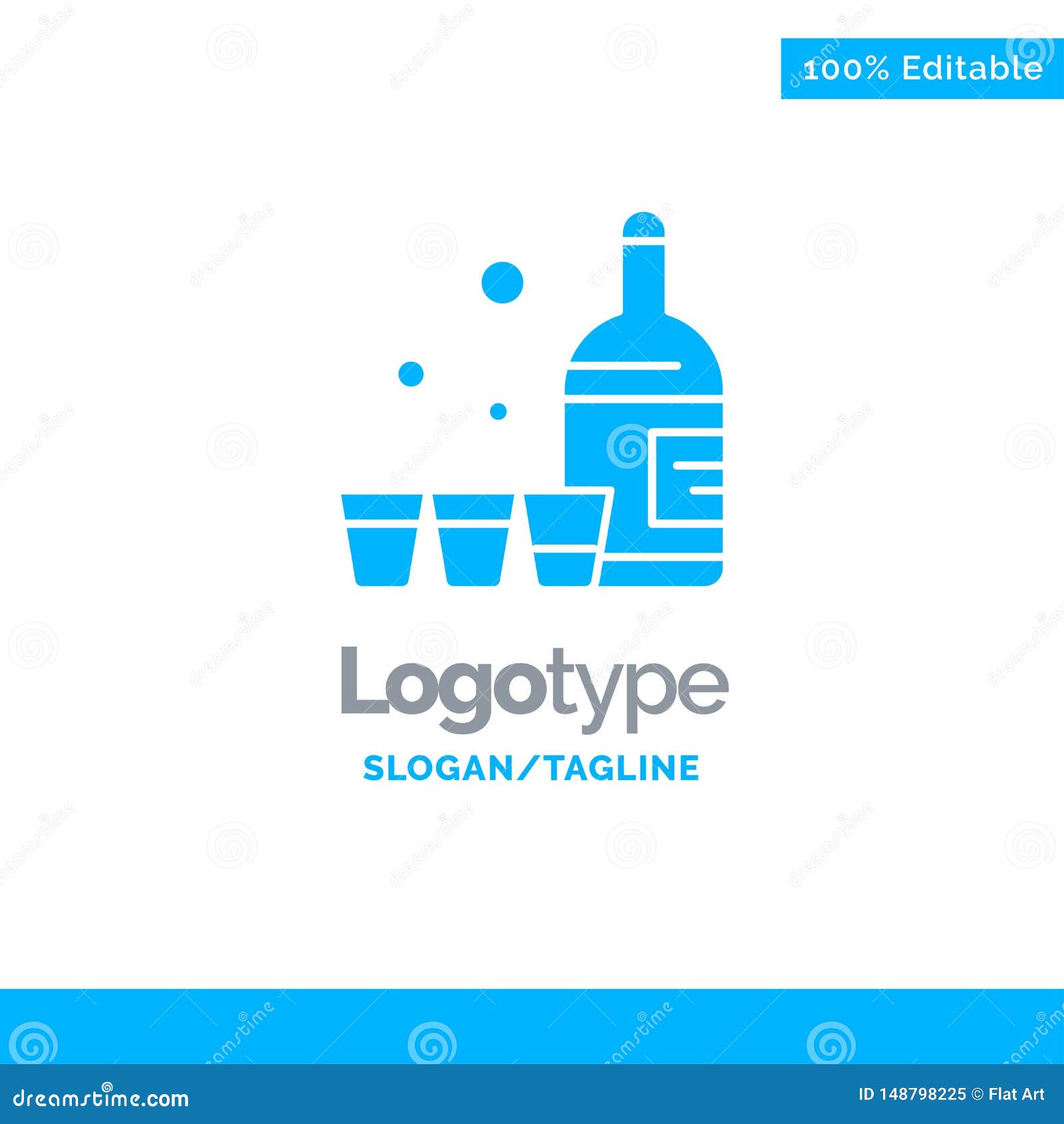 Drink, Bottle, Glass, Ireland Blue Solid Logo Template. Place for ...