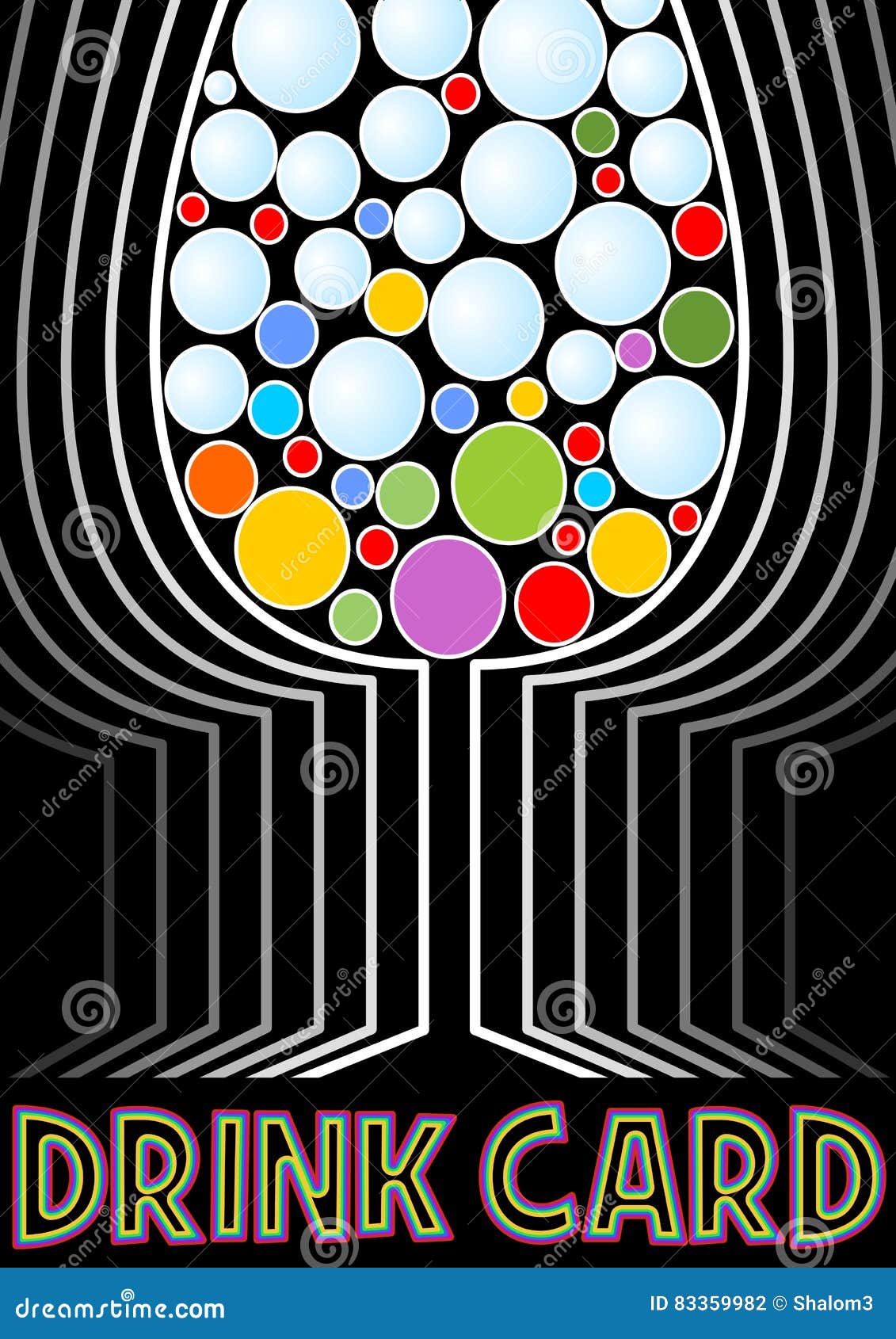 Drink Card Template. Stylized Glass with Colored Bubbles Stock Vector ...