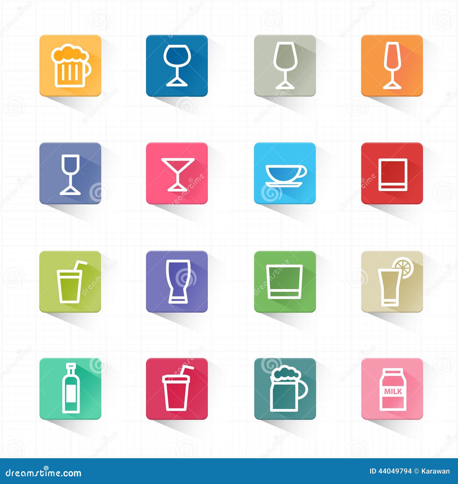 Drink Cocktail Flat Icons Set and White Background Stock Vector ...