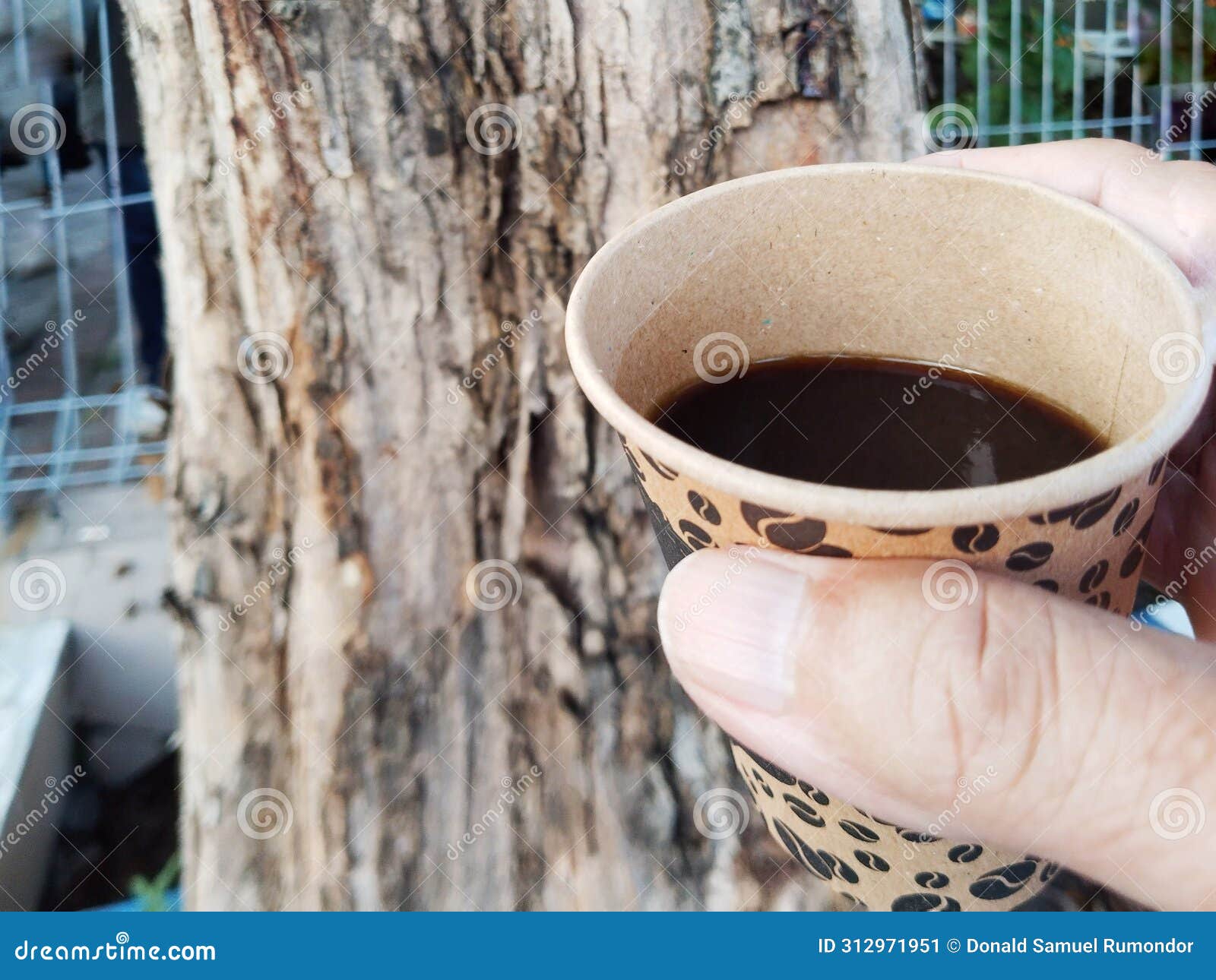 Drink Coffee Under a Tree Using Paper Cups. Stock Image - Image of ...