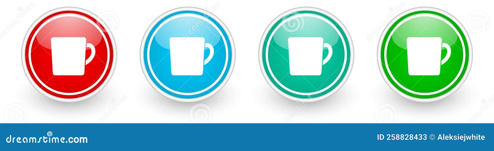 Drink, Cup of Coffee Vector Icons, Colorful Glossy Buttons on White ...