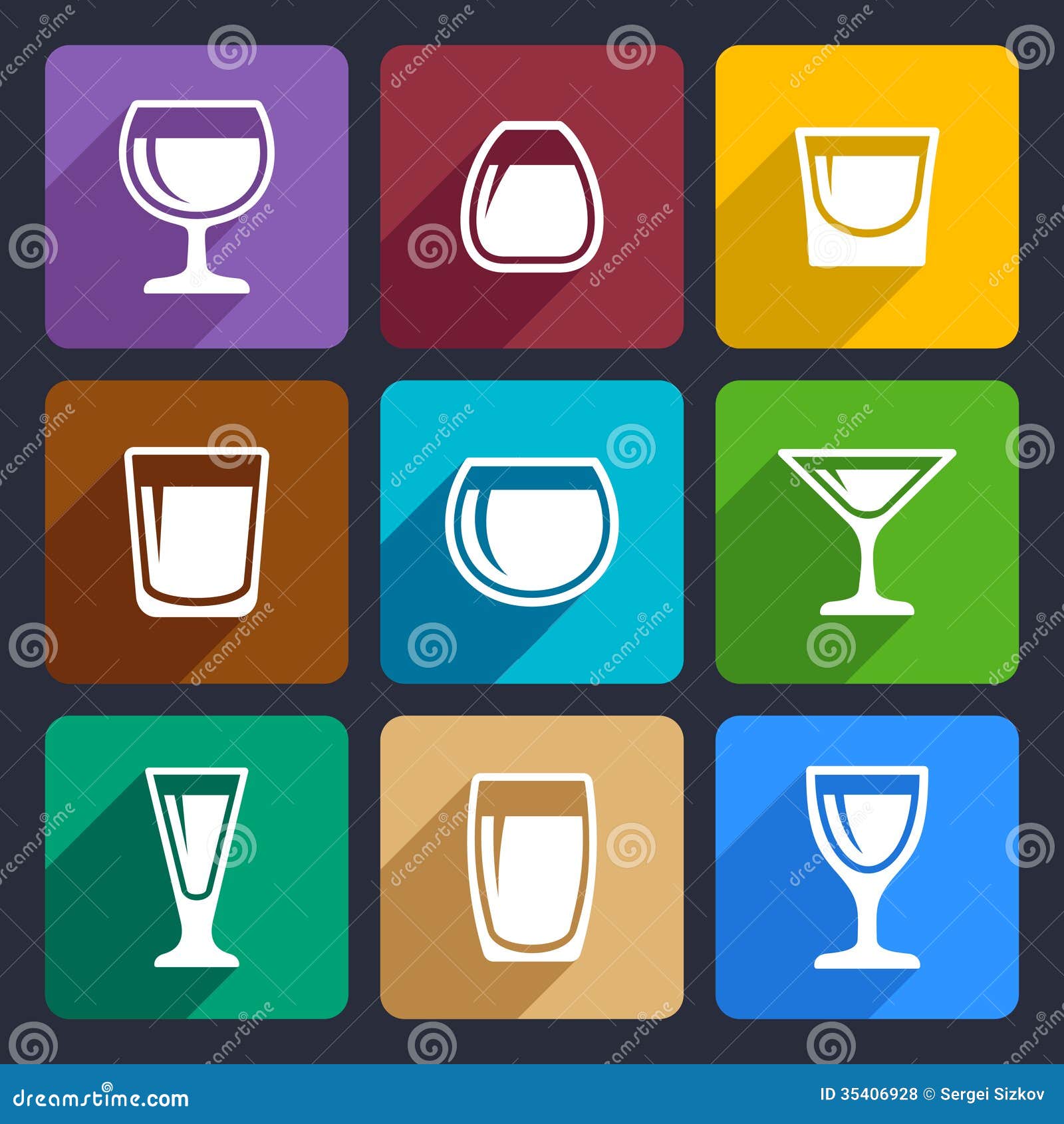Drink glasses icons set 16 stock vector. Illustration of cocktail ...