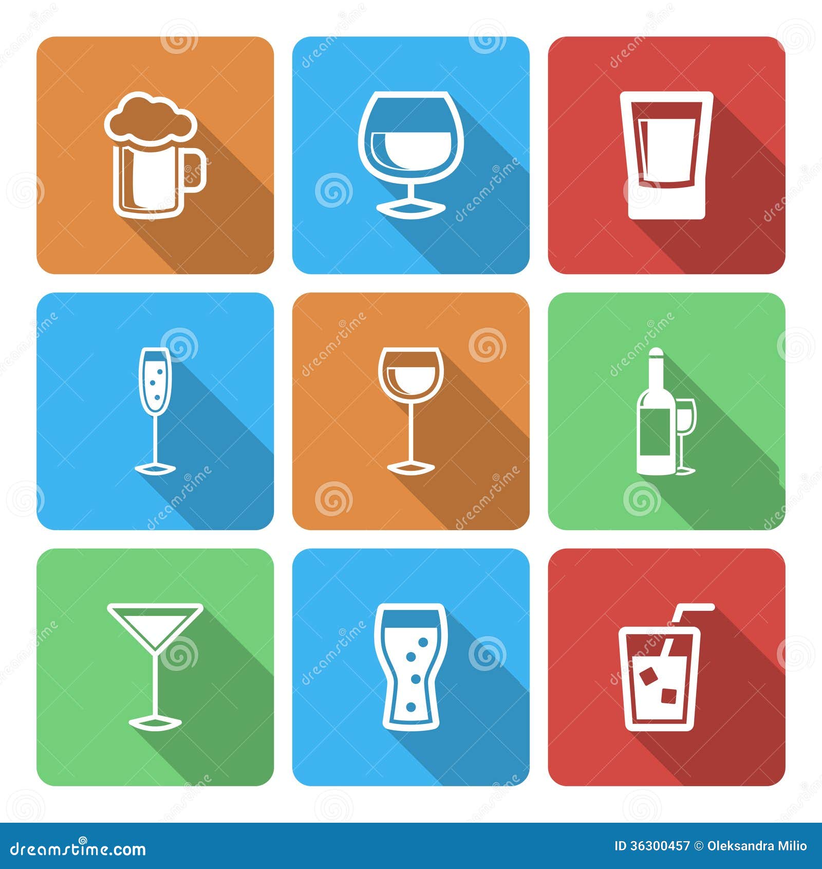 Drink Icons with Long Shadow Stock Vector - Illustration of long ...
