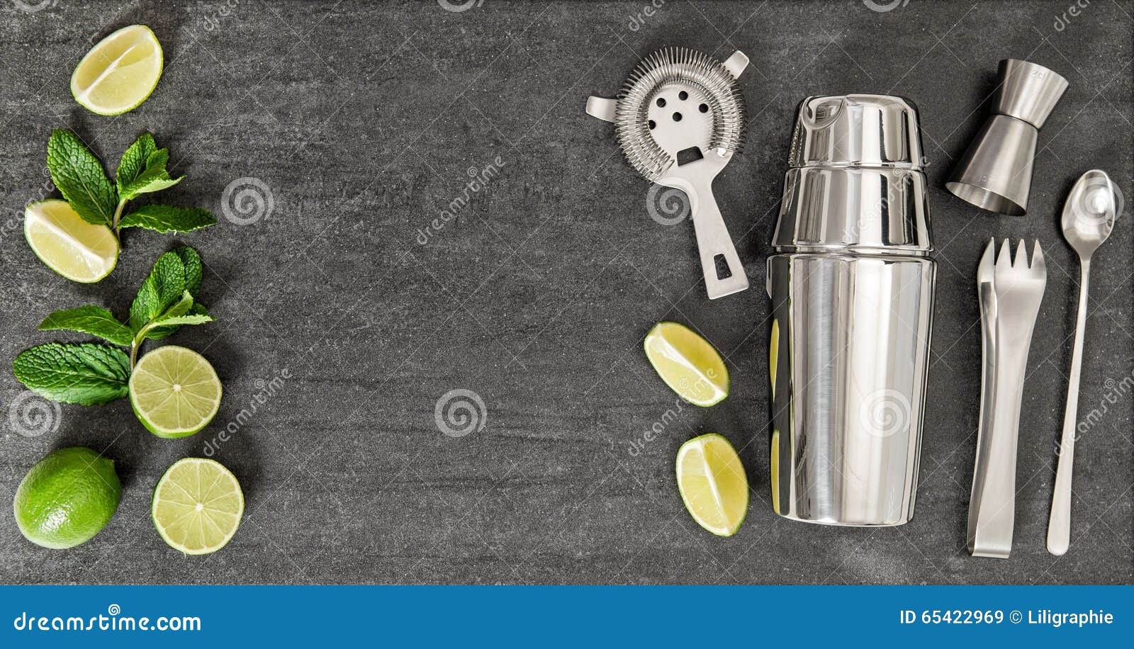 Drink Making Tools and Ingredients for Cocktail Lime Mint Stock Image ...