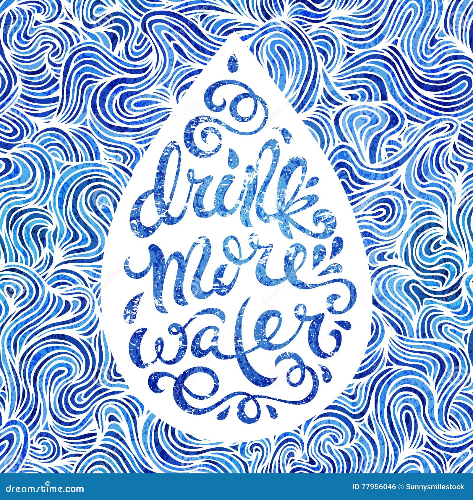 Drink More Water Hand Drawn Brush Lettering Phrase. Blue Shaded Letters ...