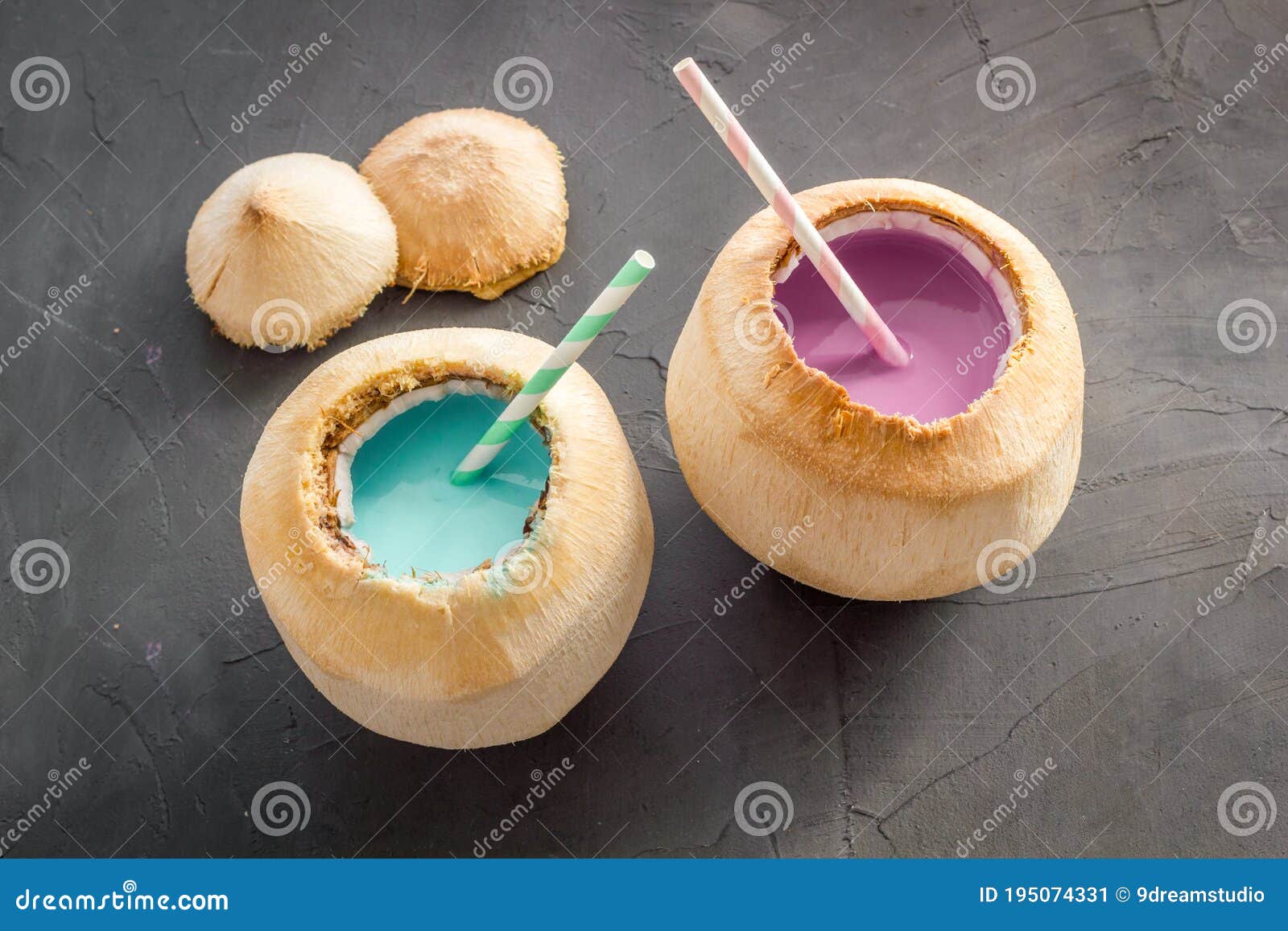 Drink in Raw Coconut with Straw, Top View Stock Image - Image of green ...