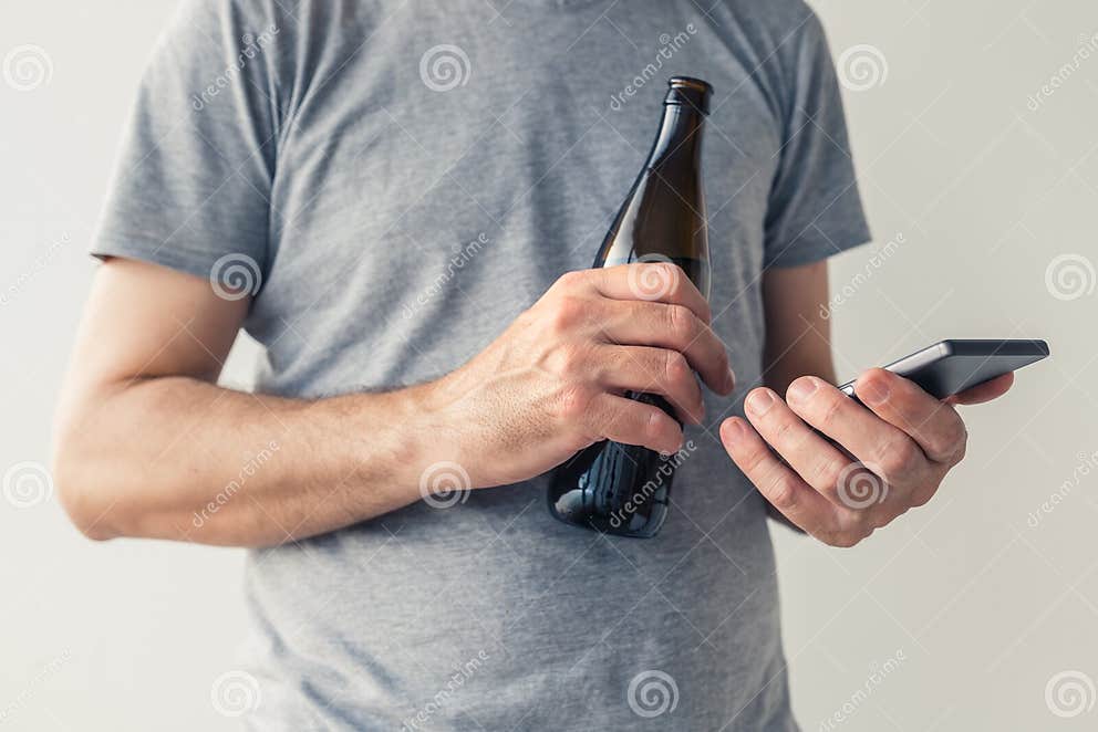 Drinking Beer and Using Smartphone Stock Photo - Image of lonely ...