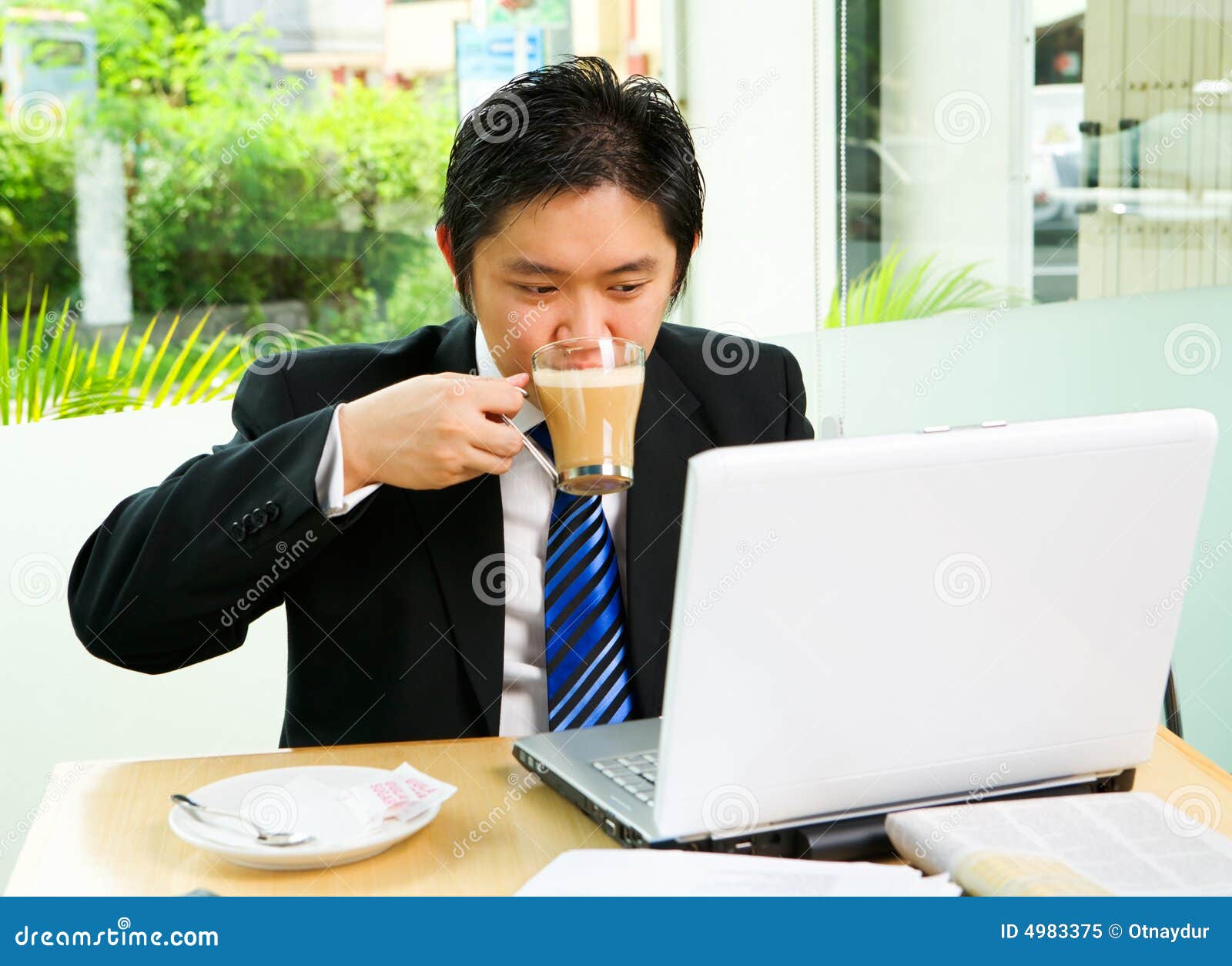 Drinking Cofee while Working in Cafe Stock Image - Image of drink ...