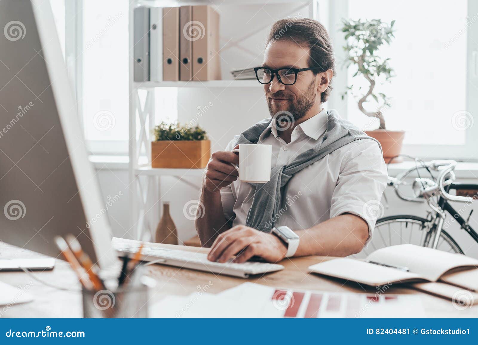 Drinking Coffee during Working Day. Stock Image - Image of confidence ...