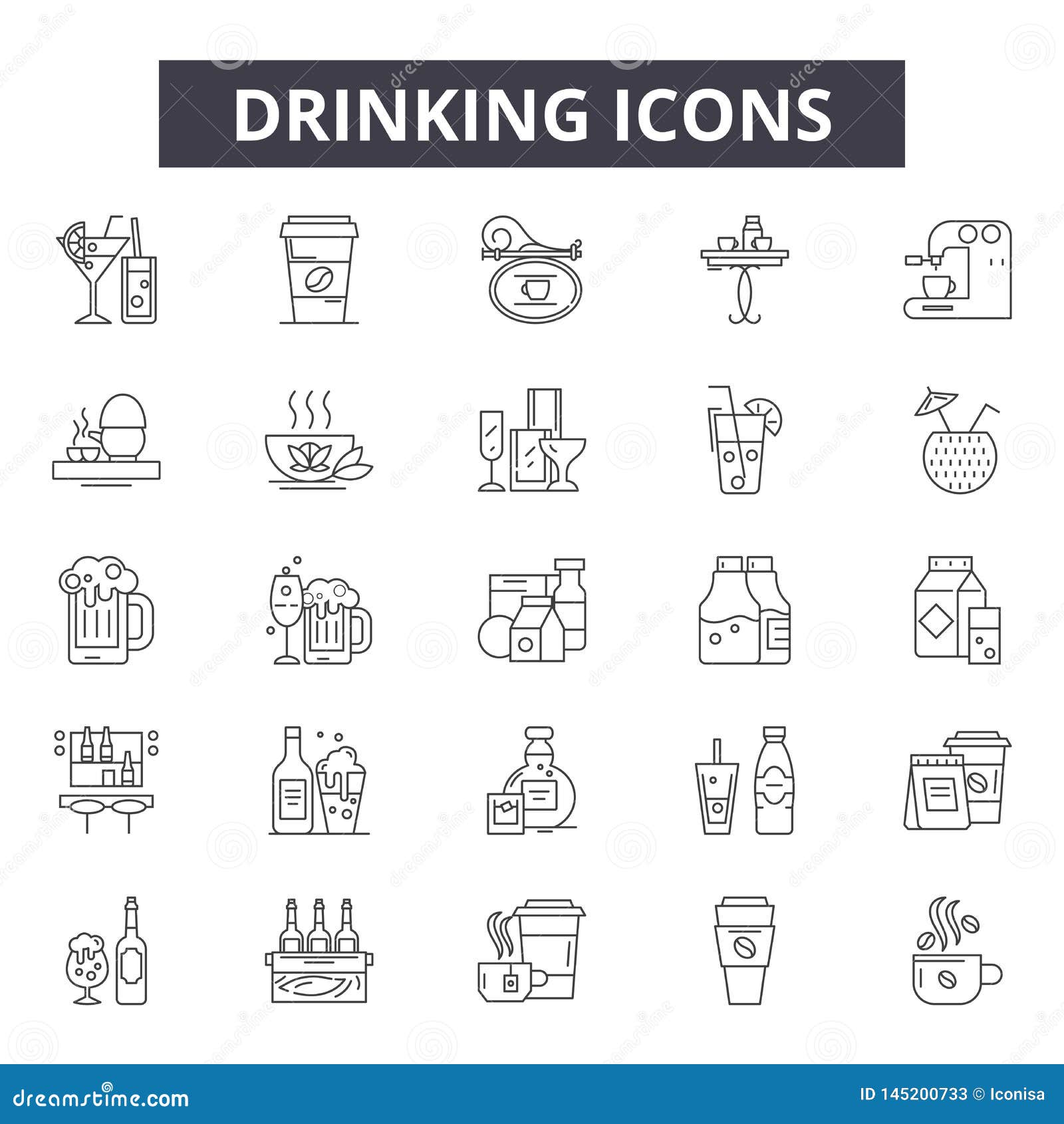 Drinking Line Icons, Signs, Vector Set, Outline Illustration Concept ...