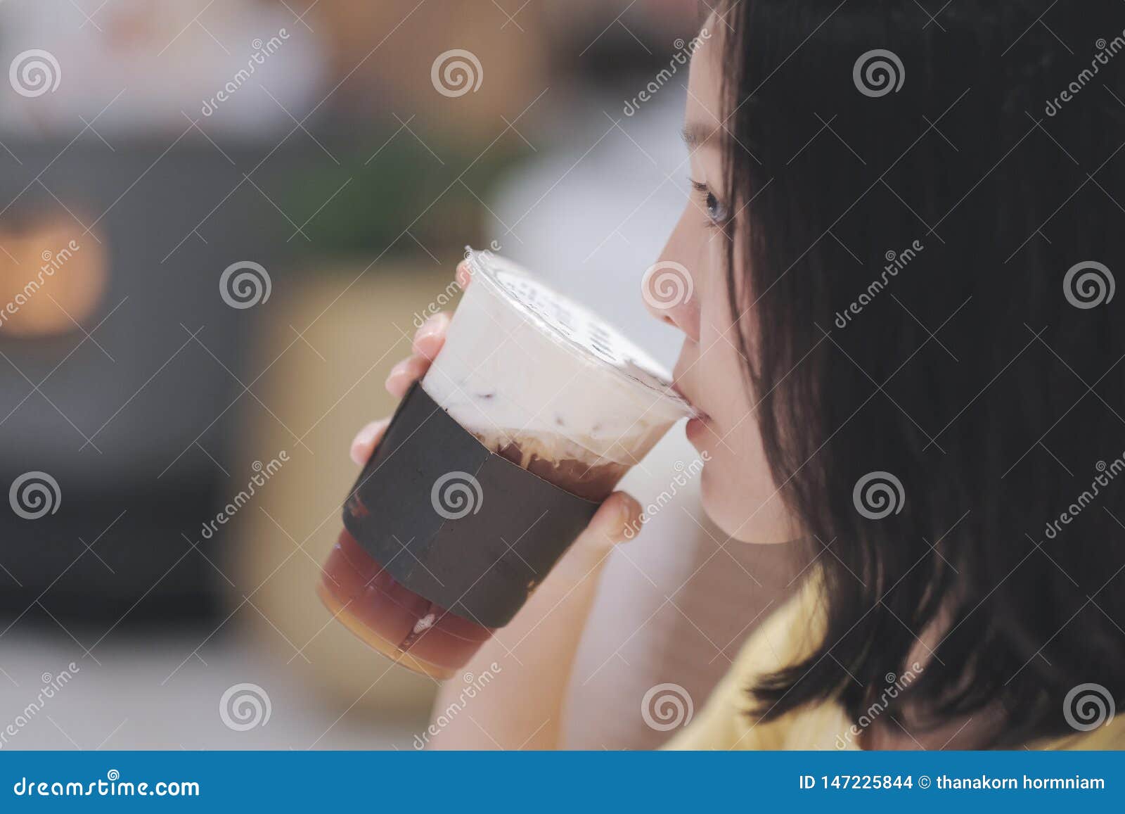 Drinking milk tea stock photo. Image of chocolate, iced - 147225844