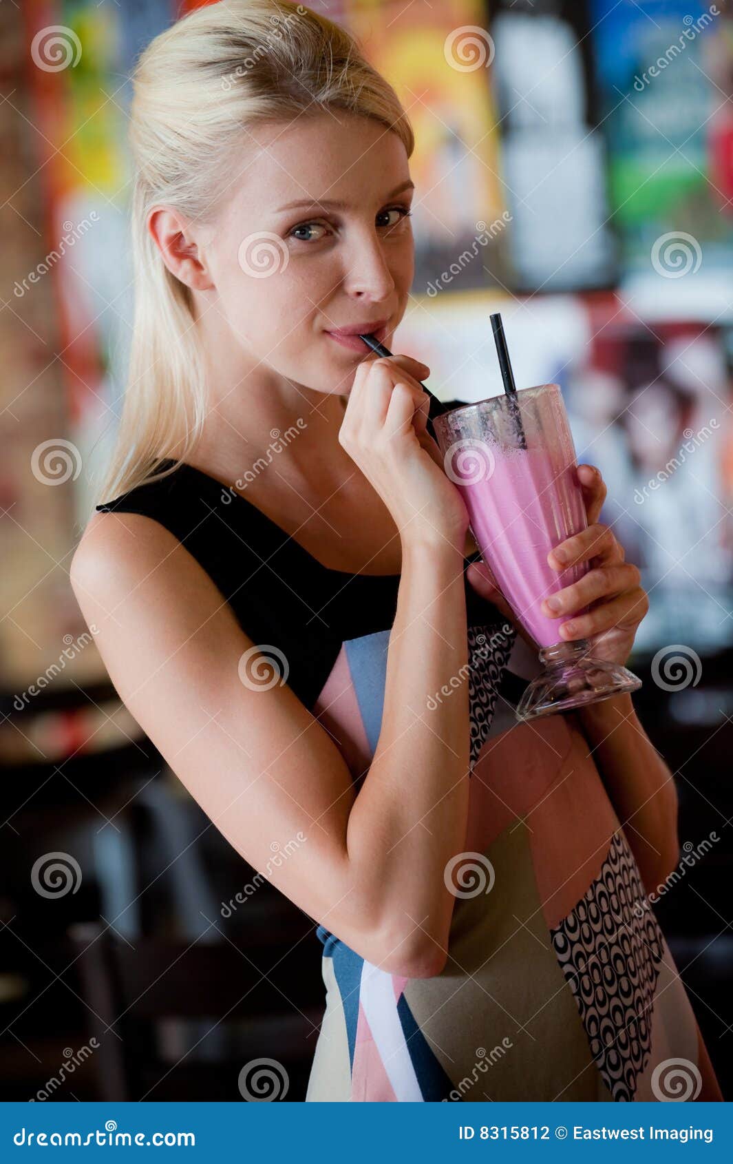 Drinking Milkshake stock photo. Image of sucking, attractive - 8315812