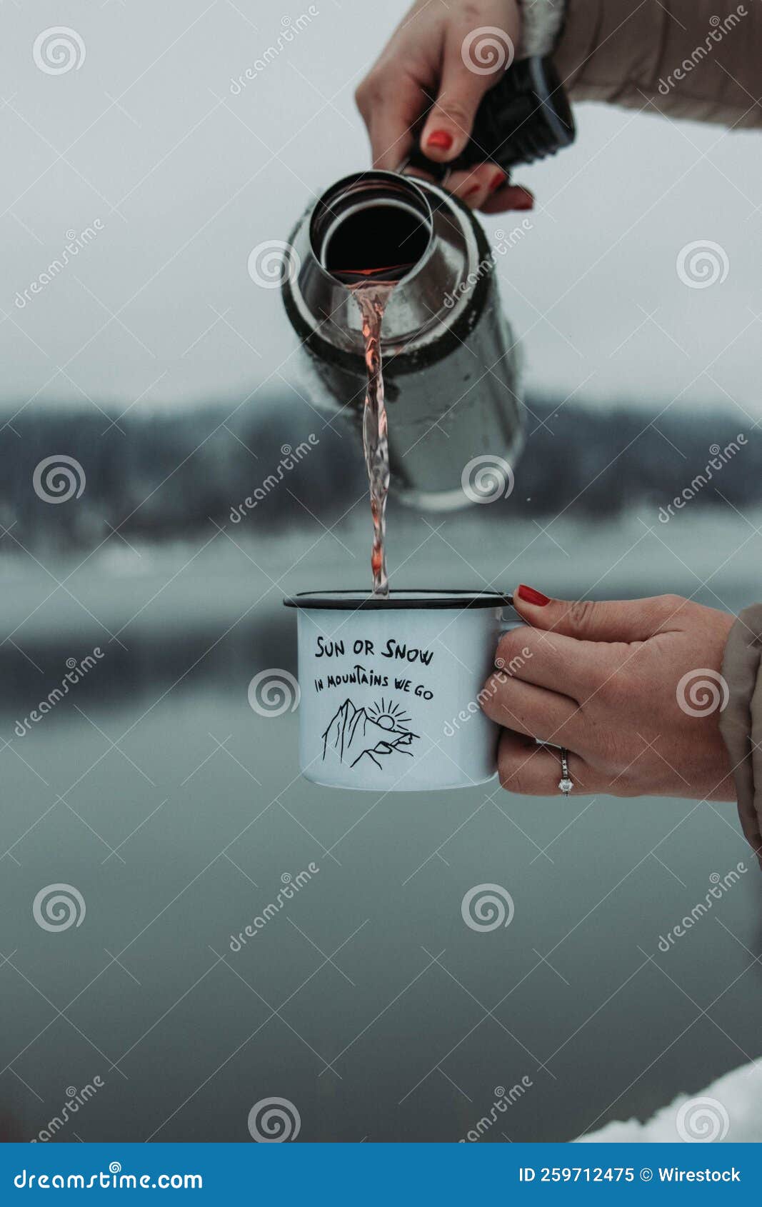 Drinking Mulled Wine while Exploring Winter Mountains Stock Image ...