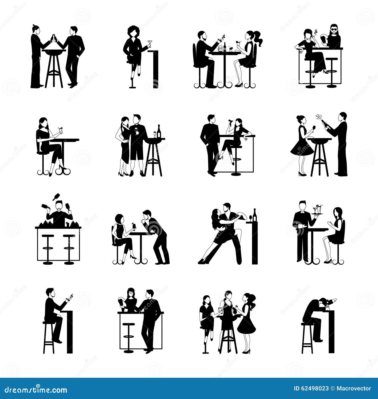 Drinking People Set Black and White Stock Vector - Illustration of ...