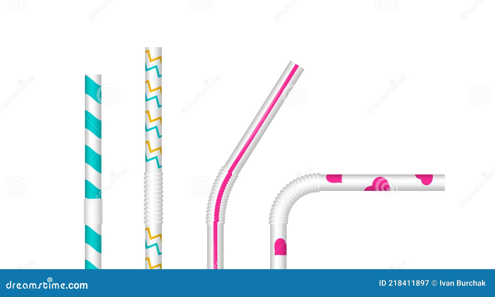 Drinking Straws Close Up Set Vector Isolated Stock Vector ...