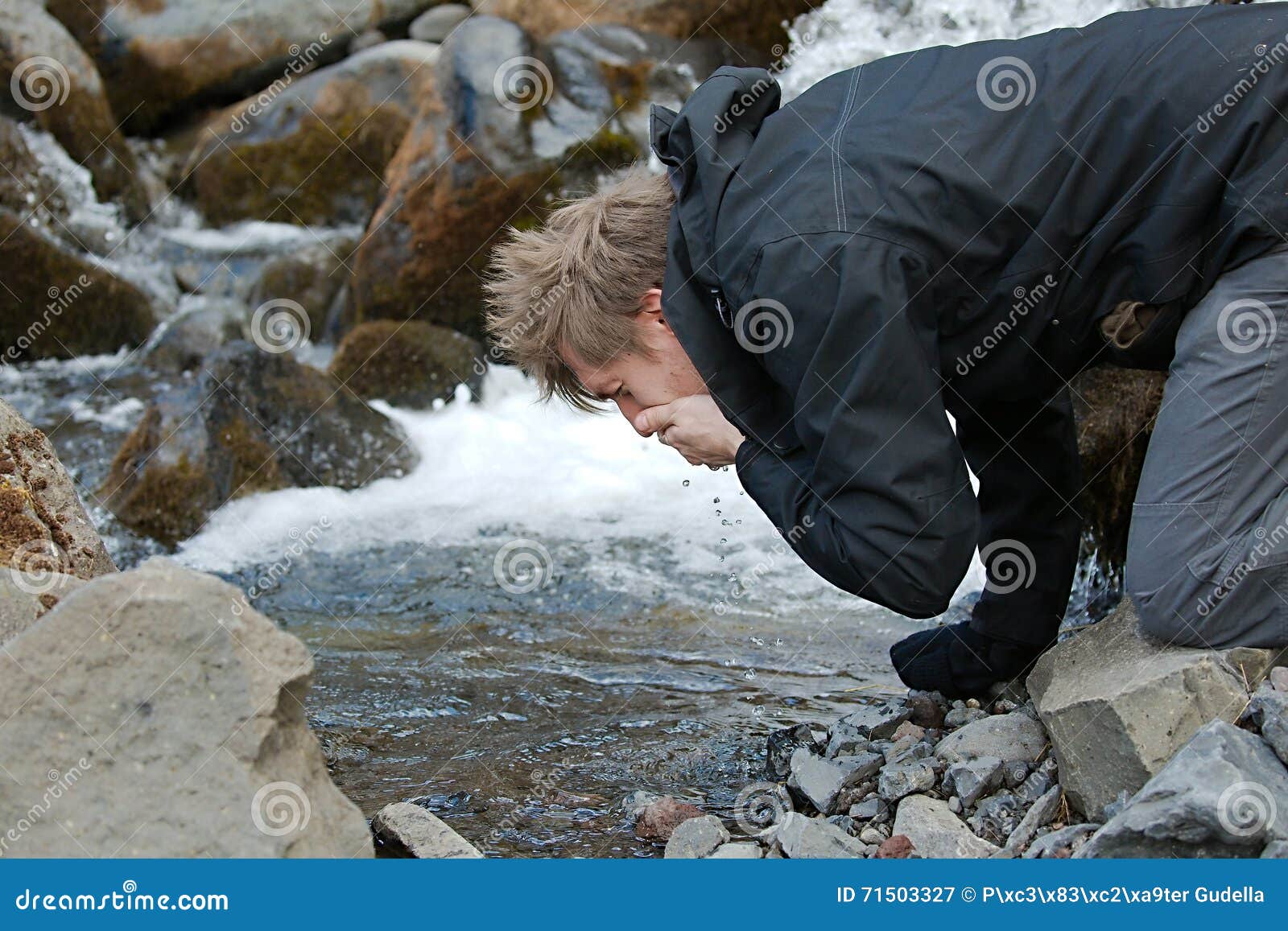 Drinking from a stream stock image. Image of clean, drinking - 71503327