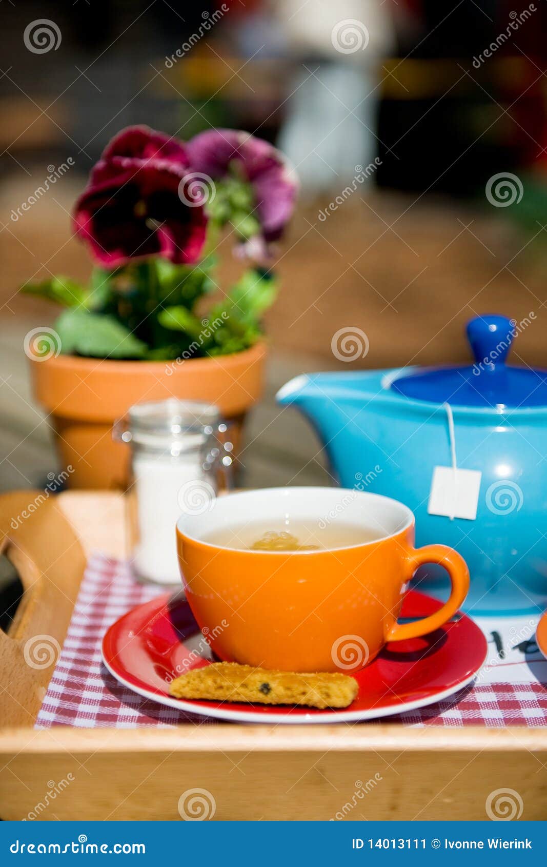 Drinking tea outdoor stock image. Image of colorful, pansy - 14013111