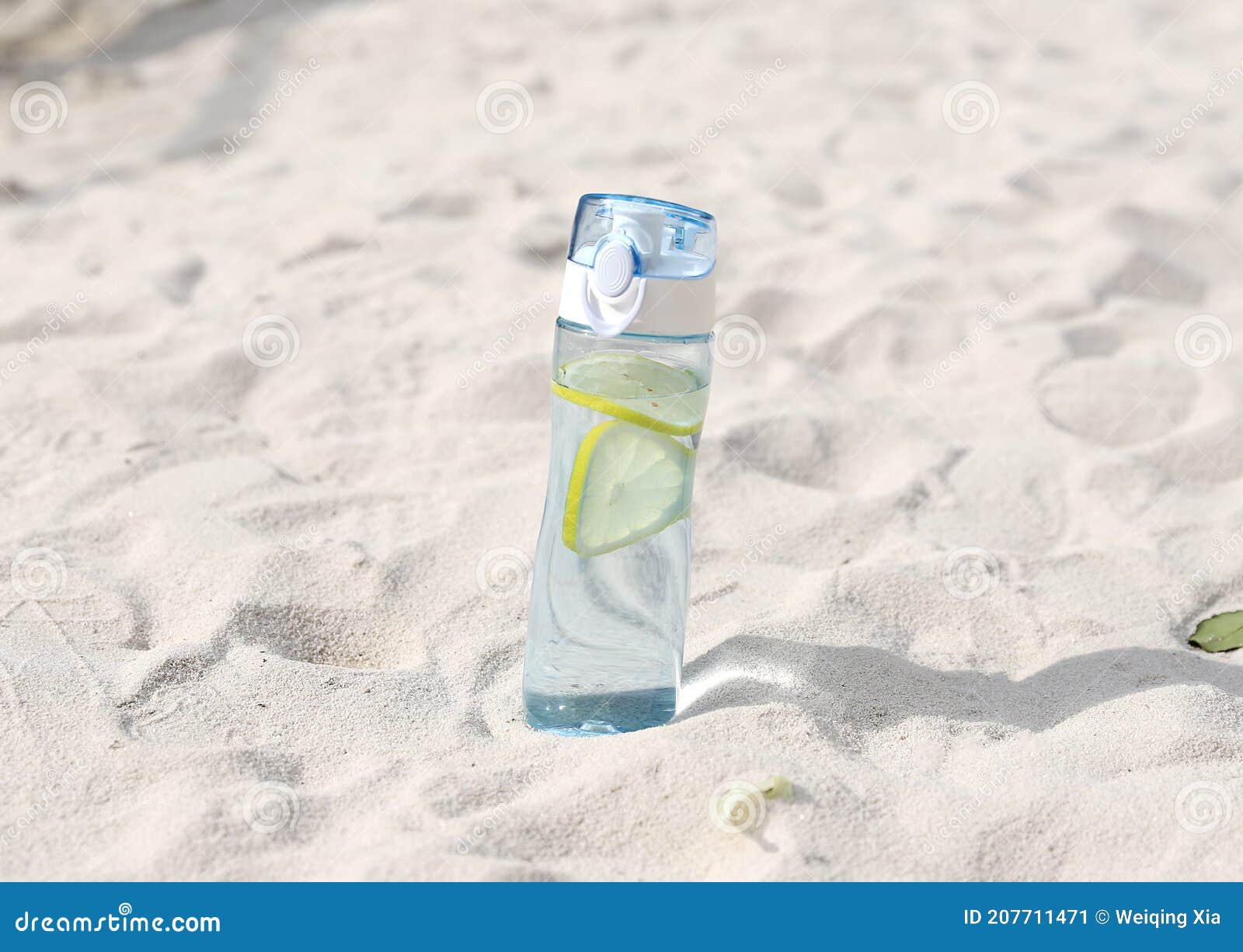 Drinking Water in Bottle on Sand on Beach Stock Image - Image of diet ...