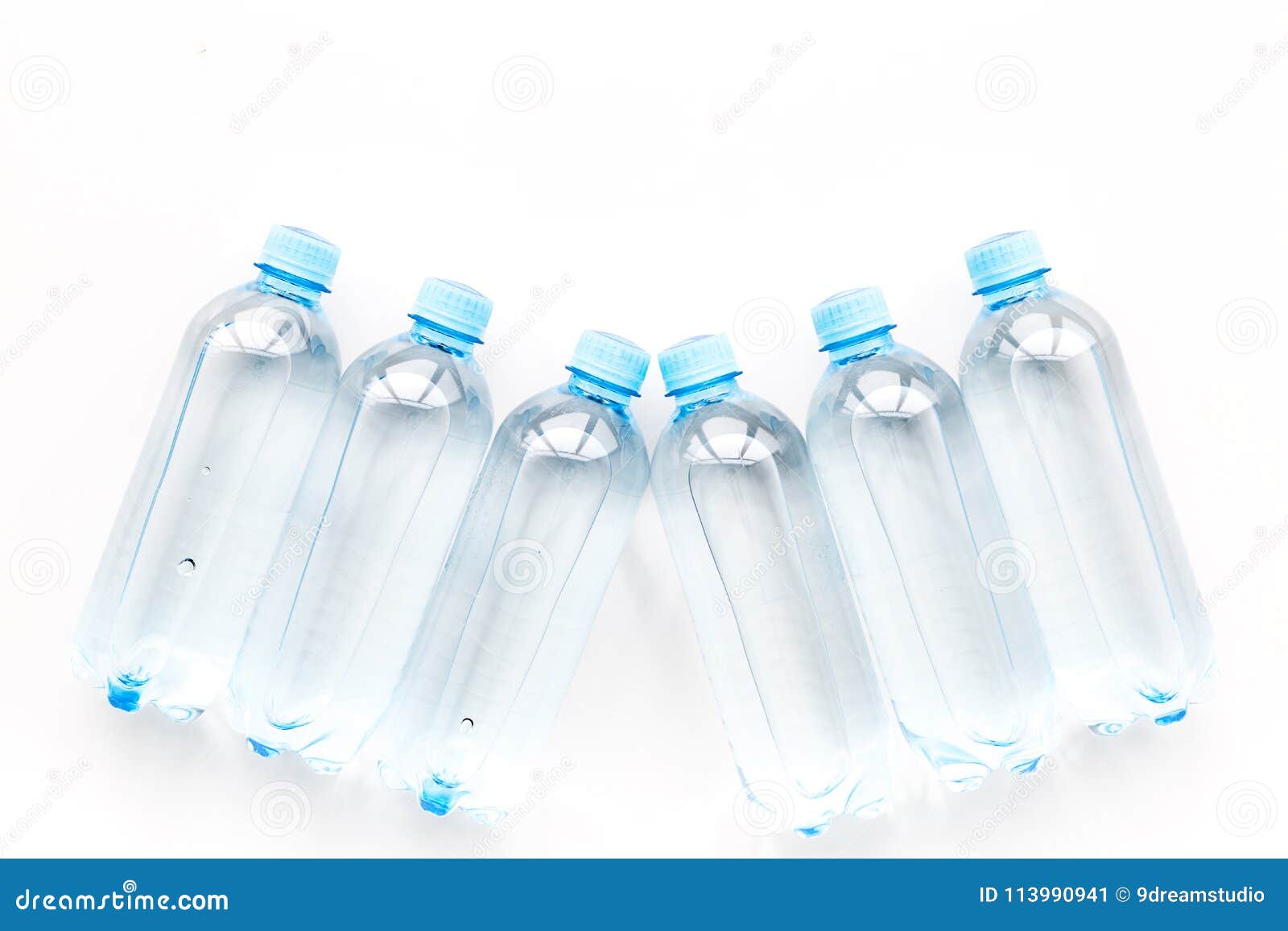 Drinking Water in Bottles on White Background Top View Stock Image ...