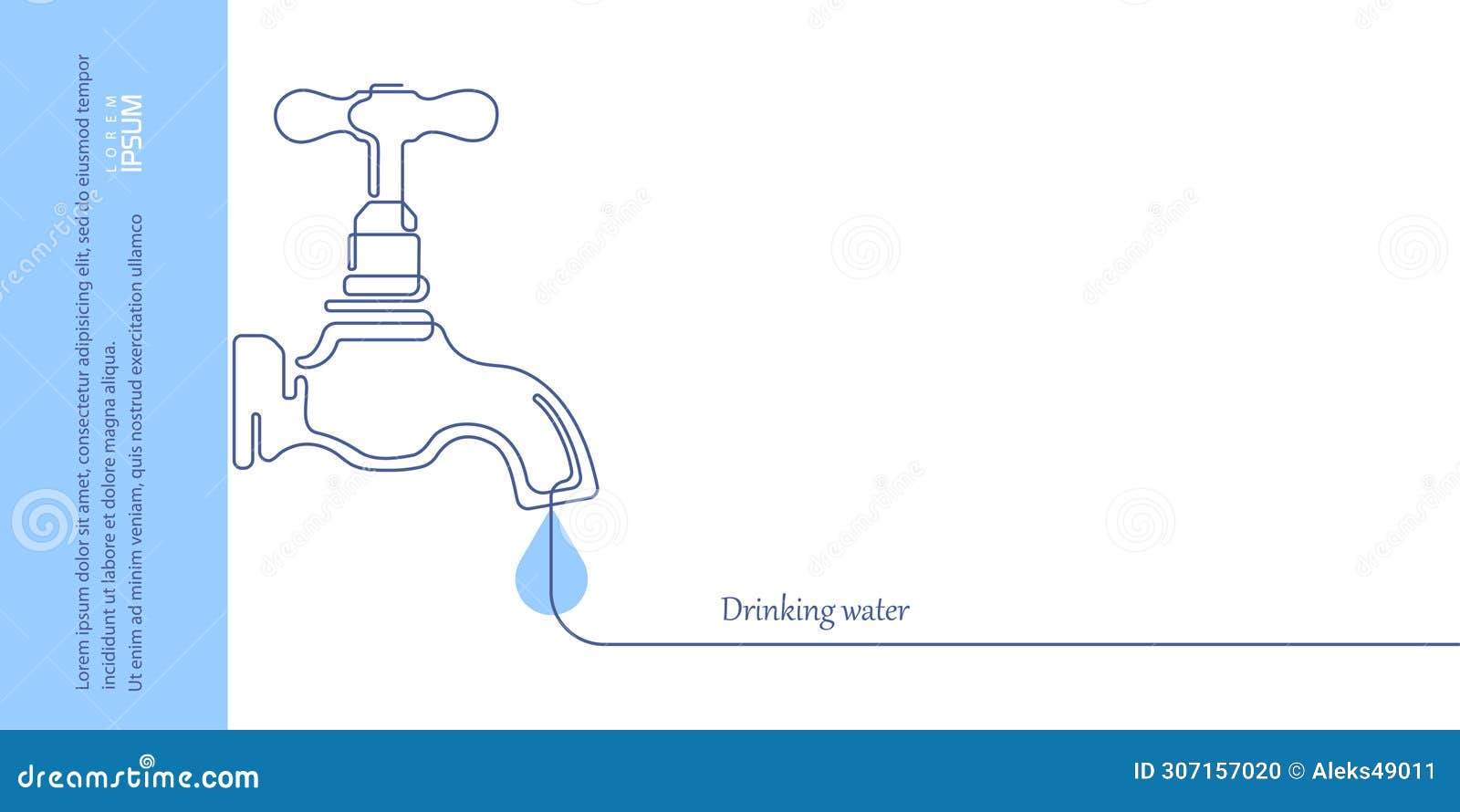 Drinking Water Concept. Flowing Aqua. Plumbing. Continuous Line Drawing ...