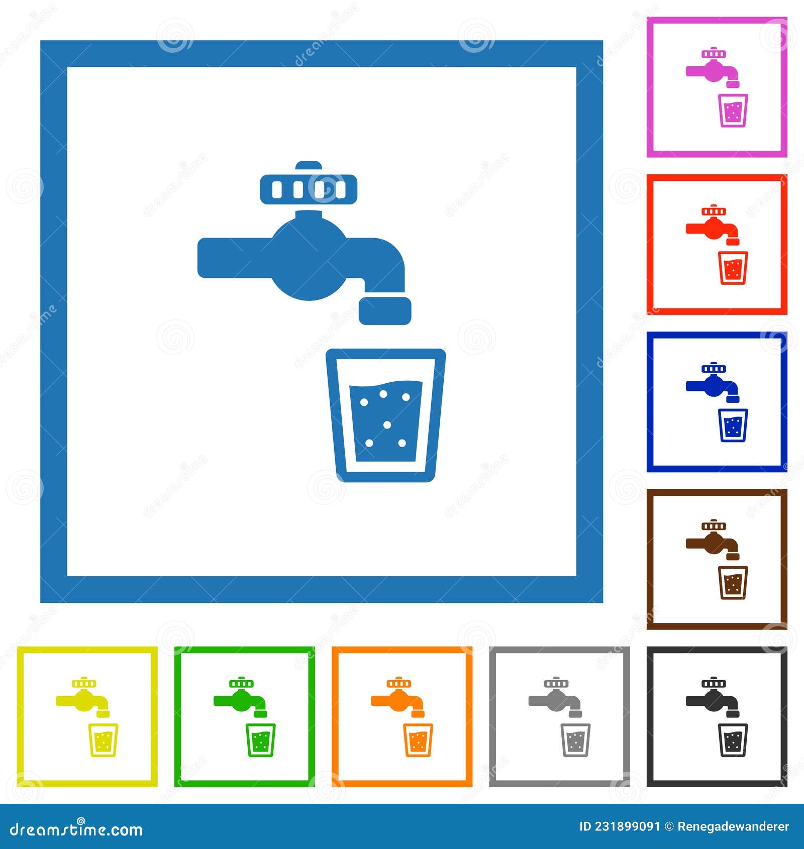 Drinking Water Flat Framed Icons Stock Vector - Illustration of detent ...