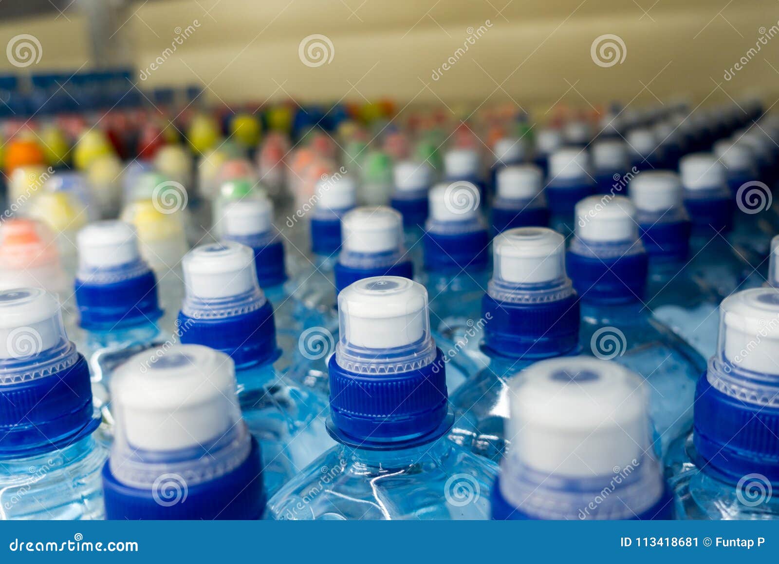 Drinking Water, Multi-colored Plastic Cap. Bottle Caps on the Market ...