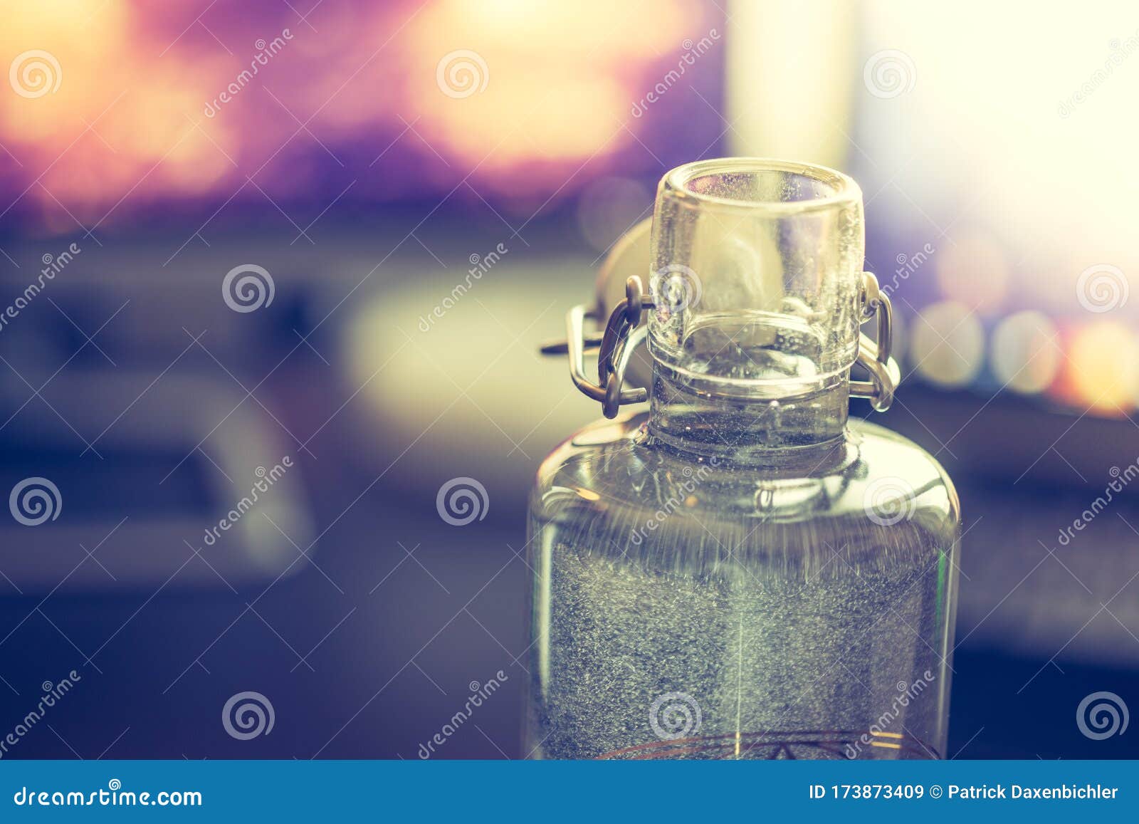 Drinking Water in the Office: Close Up of Glass Bottle, Workplace Stock ...