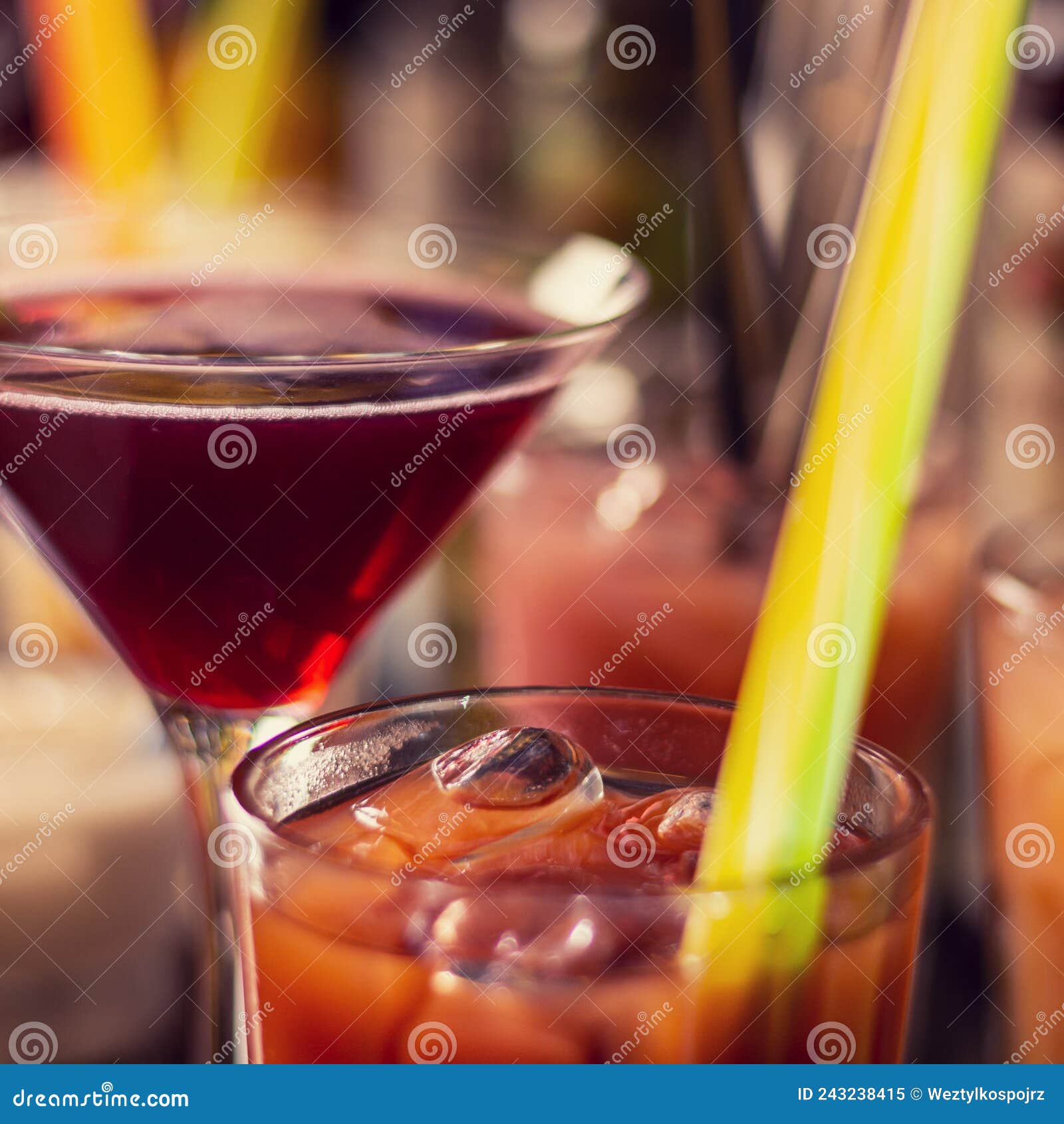 Drinks on Bar Table Close Up Stock Image - Image of cool, food: 243238415