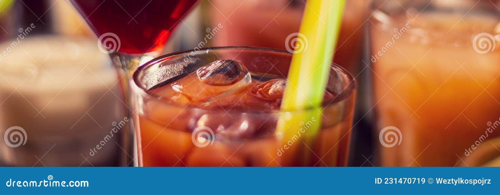 Drinks on Bar Table Close Up Stock Image - Image of juice, liquid ...
