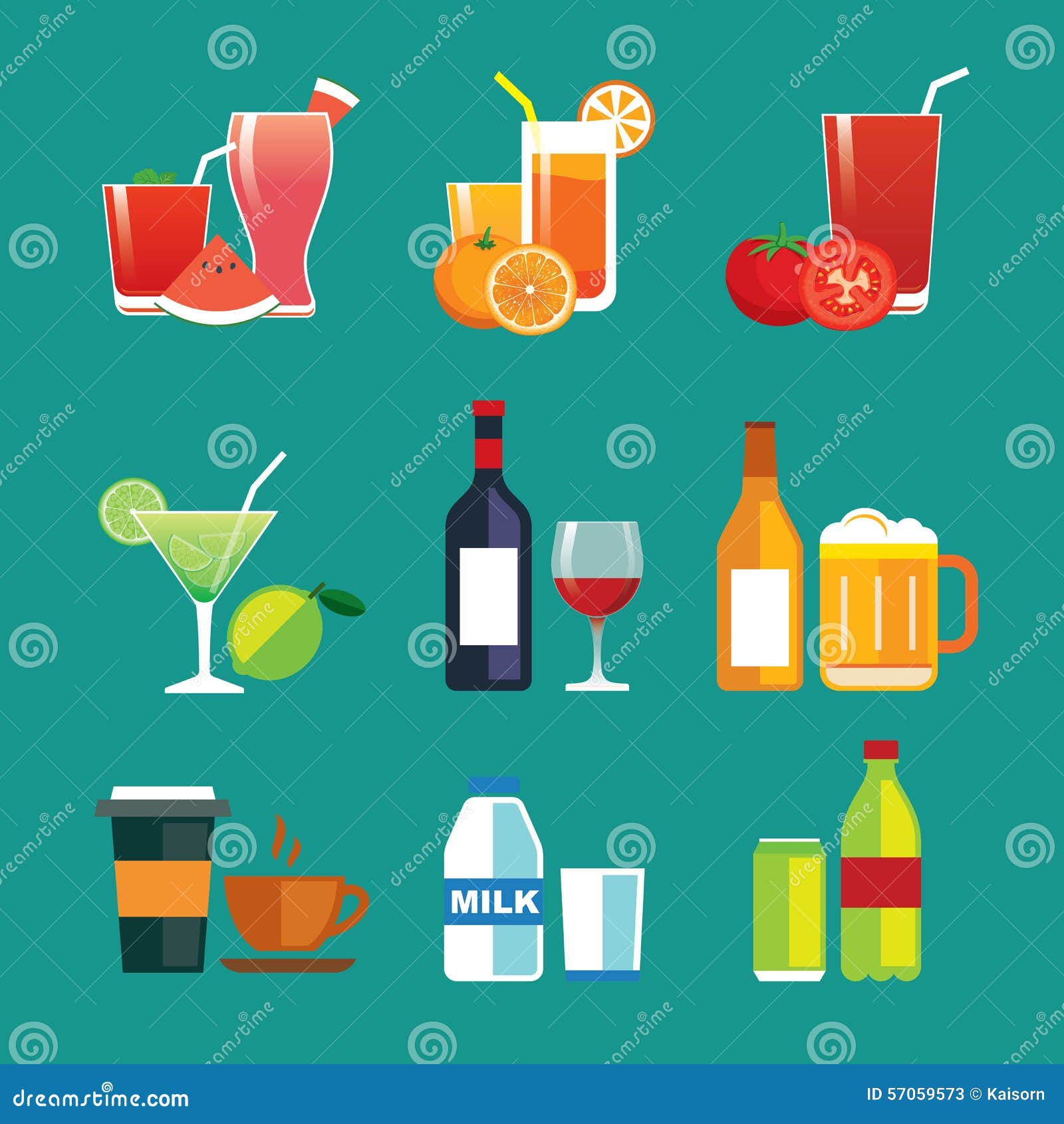 Drinks and Beverages Flat Design Icon Set Stock Vector - Illustration ...