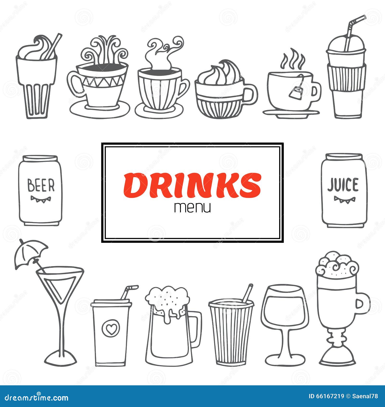 Drinks and Beverages Hand Drawn Vector Set. Drinks Menu Collection ...