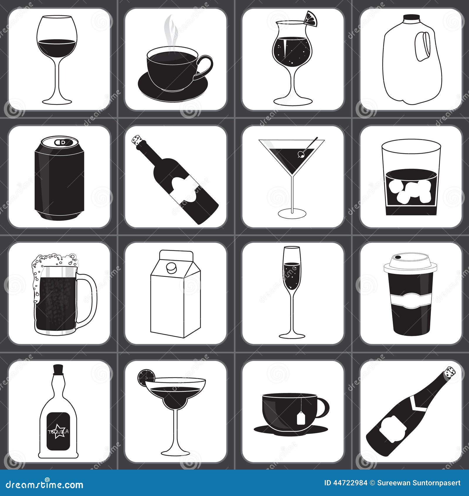 Drinks and Beverages Icon Collection Stock Vector - Illustration of ...